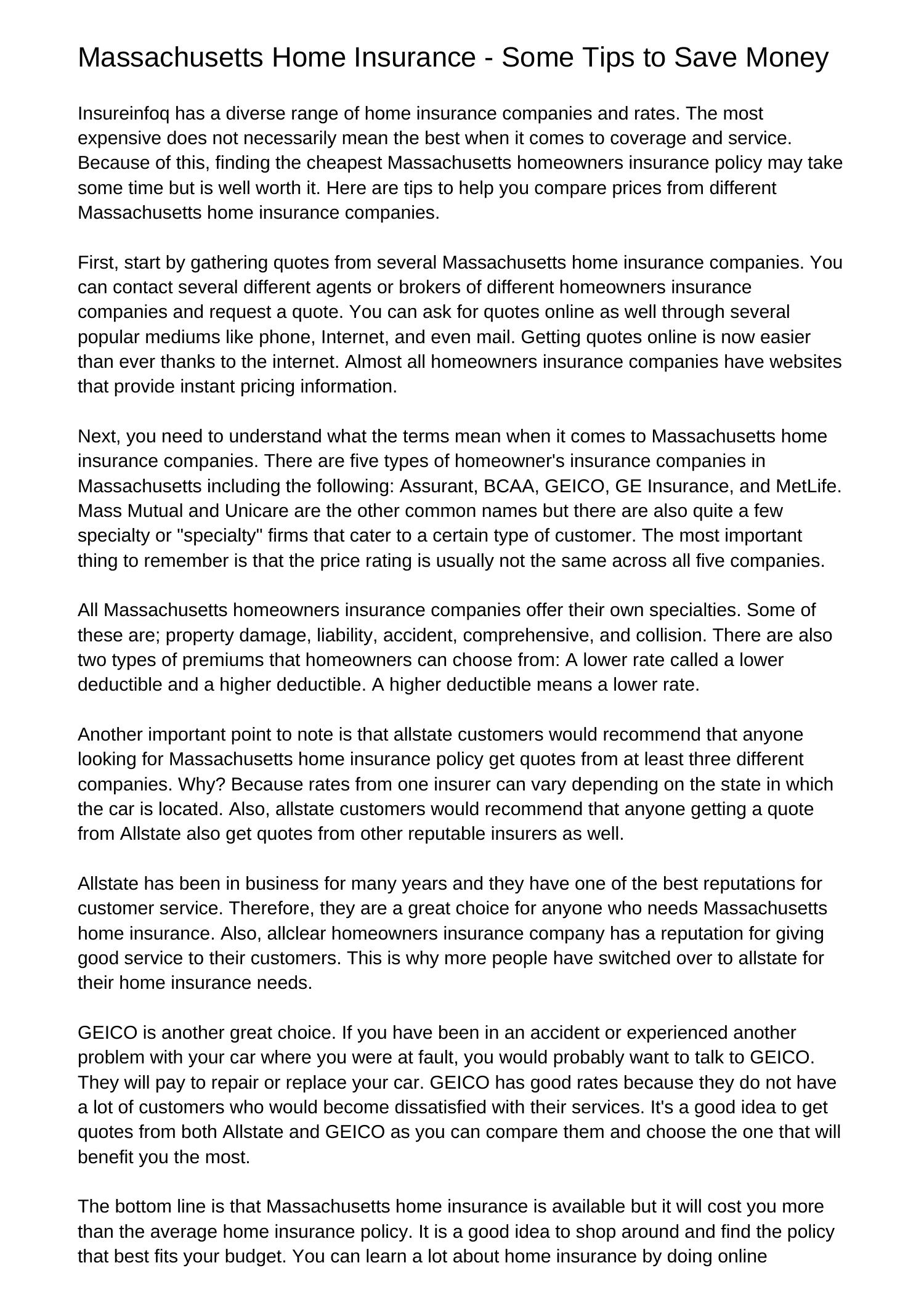 Massachusetts Home Insurance Some Tips to Save Moneyazkle.pdf.pdf ...