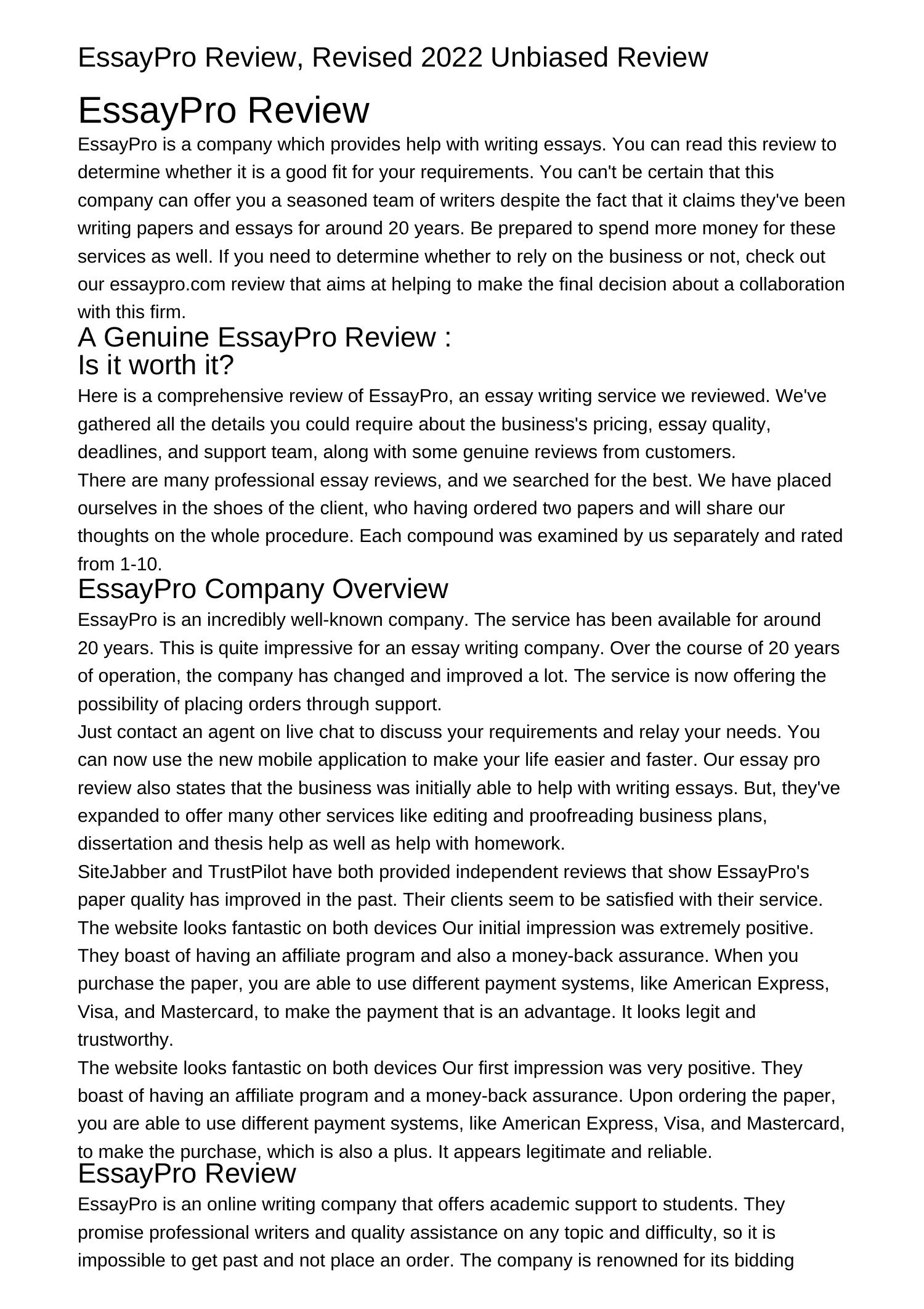 EssayPro Review An Refreshed Unbiased 2022 Reviewufxqc.pdf.pdf | DocDroid