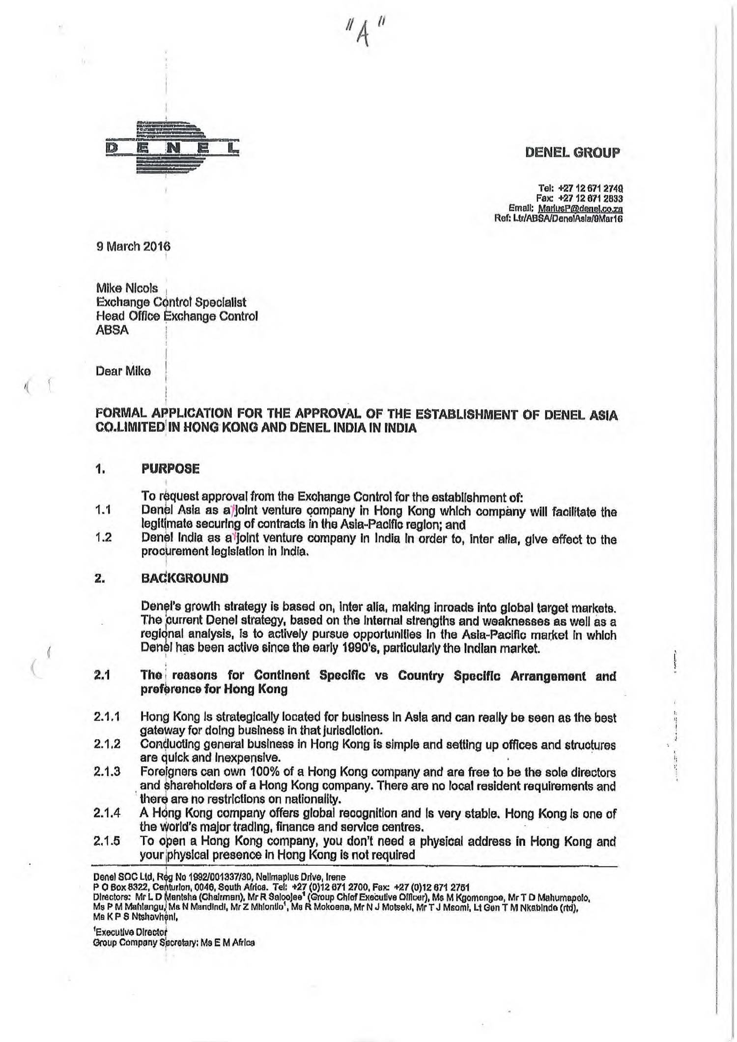 Denel's letter to ABSA Denel's letter to ABSA, describing in several ...