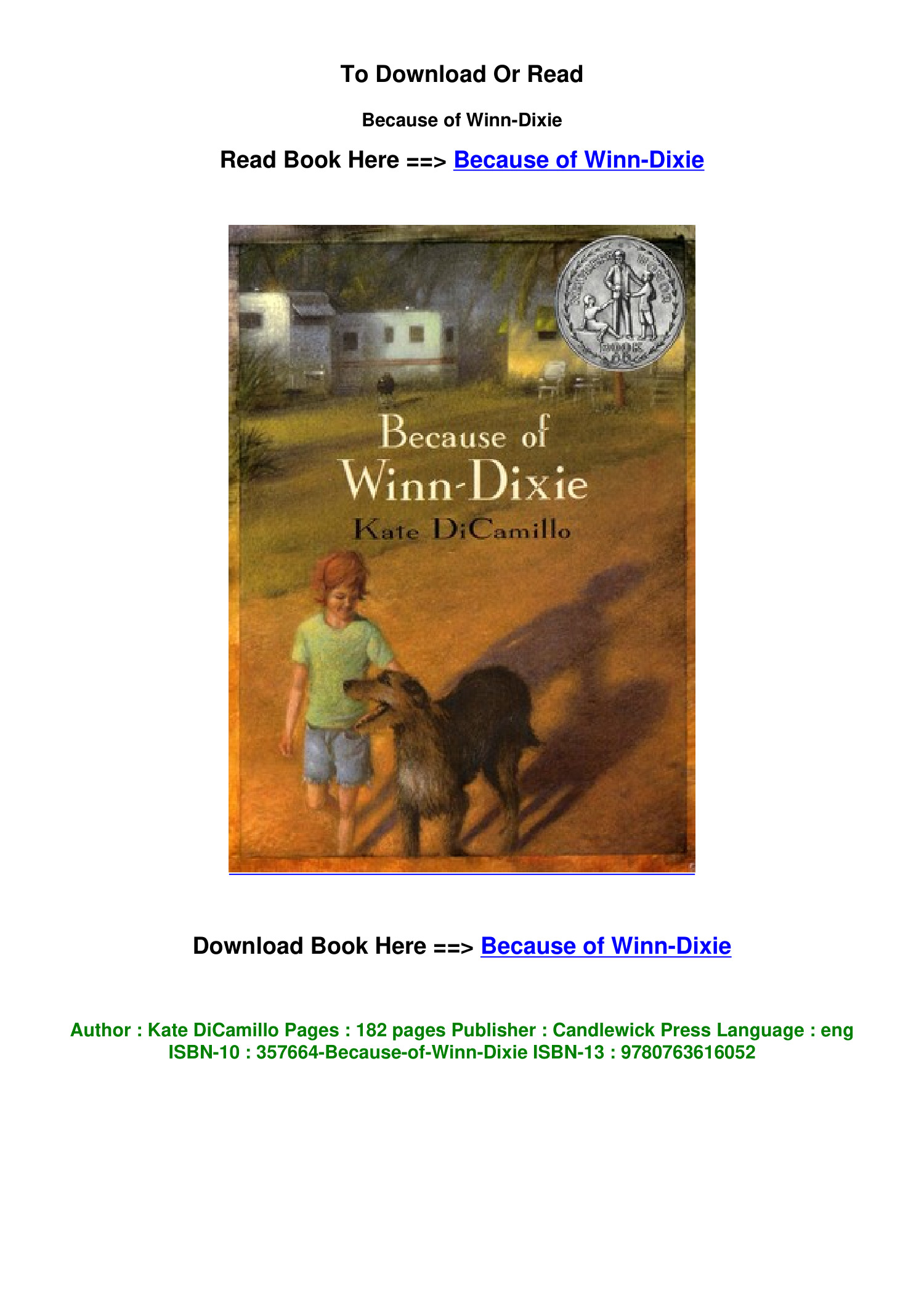 download EPub Because of Winn Dixie BY Kate DiCamillo.pdf | DocDroid