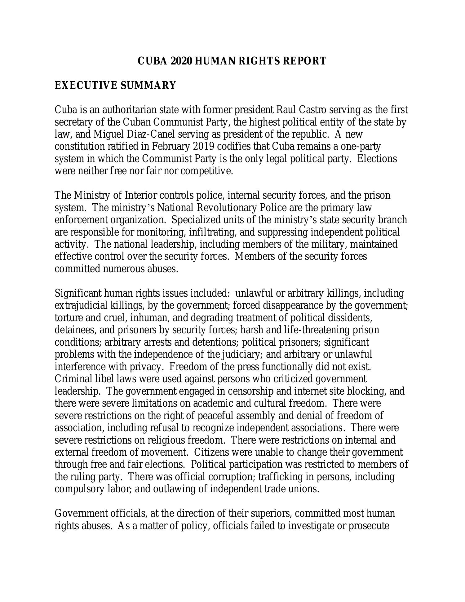 CUBA-2020-HUMAN-RIGHTS-REPORT.pdf | DocDroid