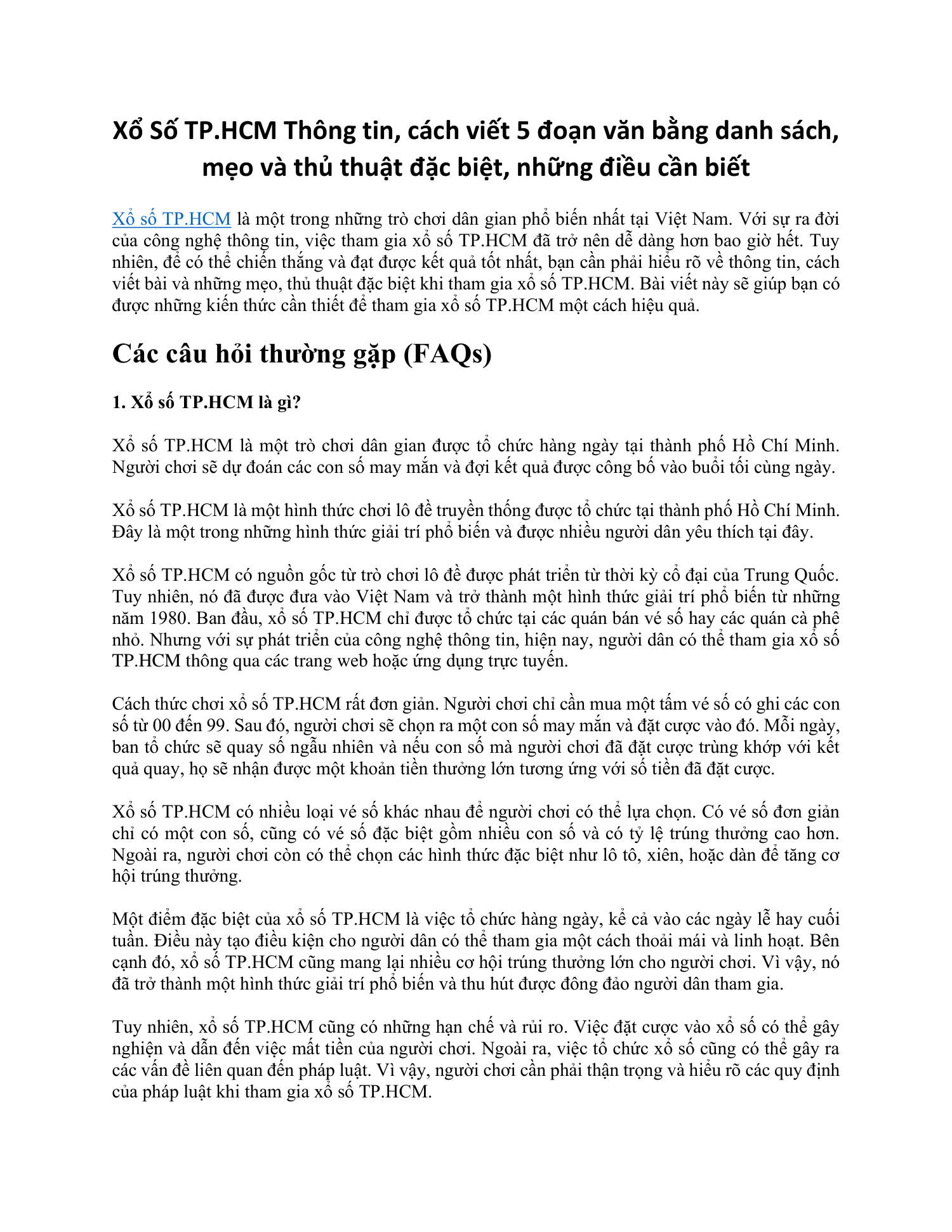 Xổ Số TP.HCM Thông tin, cách viết 5 đoạn văn bằng danh sách, mẹo và thủ thuật đặc biệt, những ...
