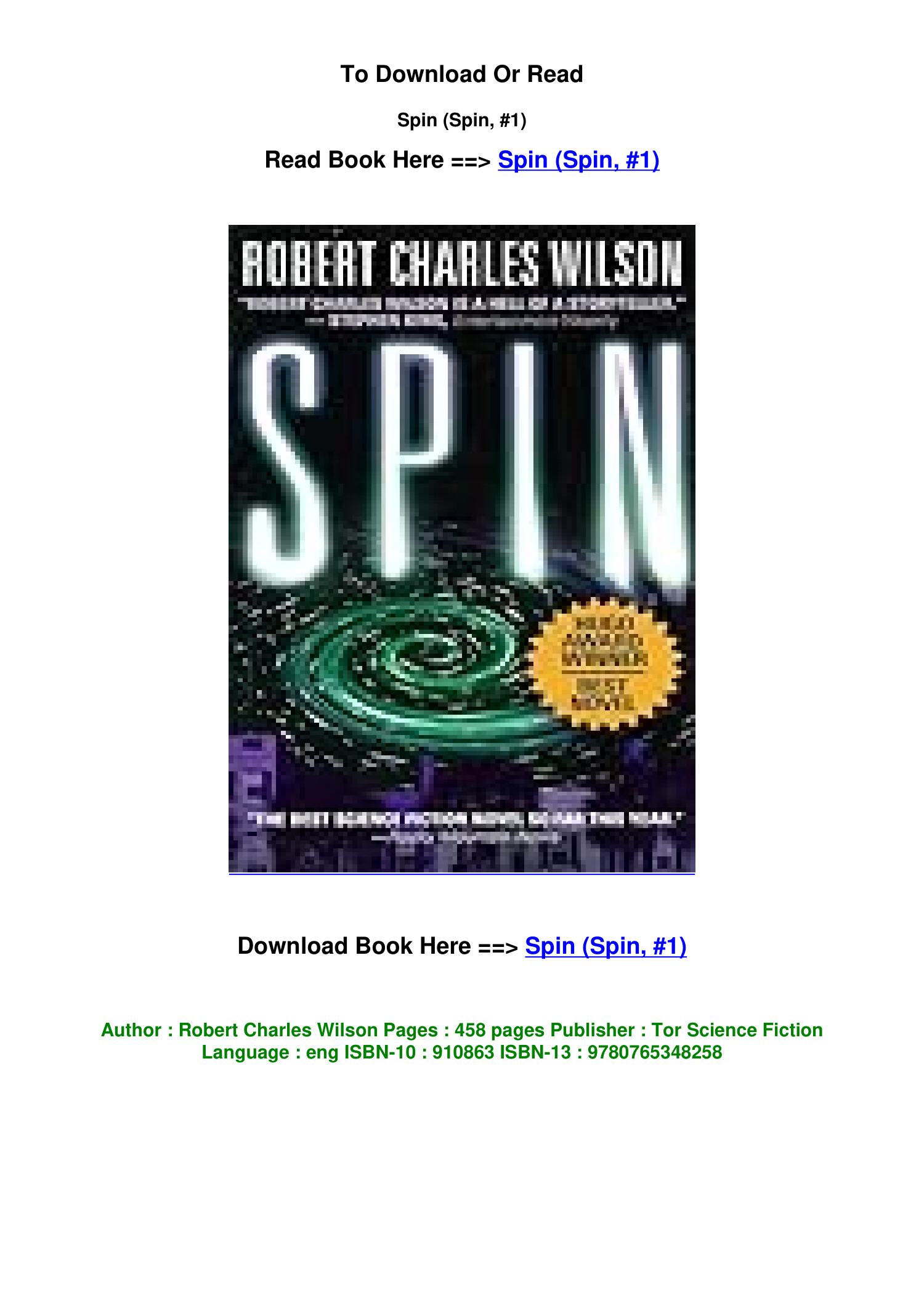 epub DOWNLOAD Spin Spin 1 BY Robert Charles Wilson.pdf | DocDroid