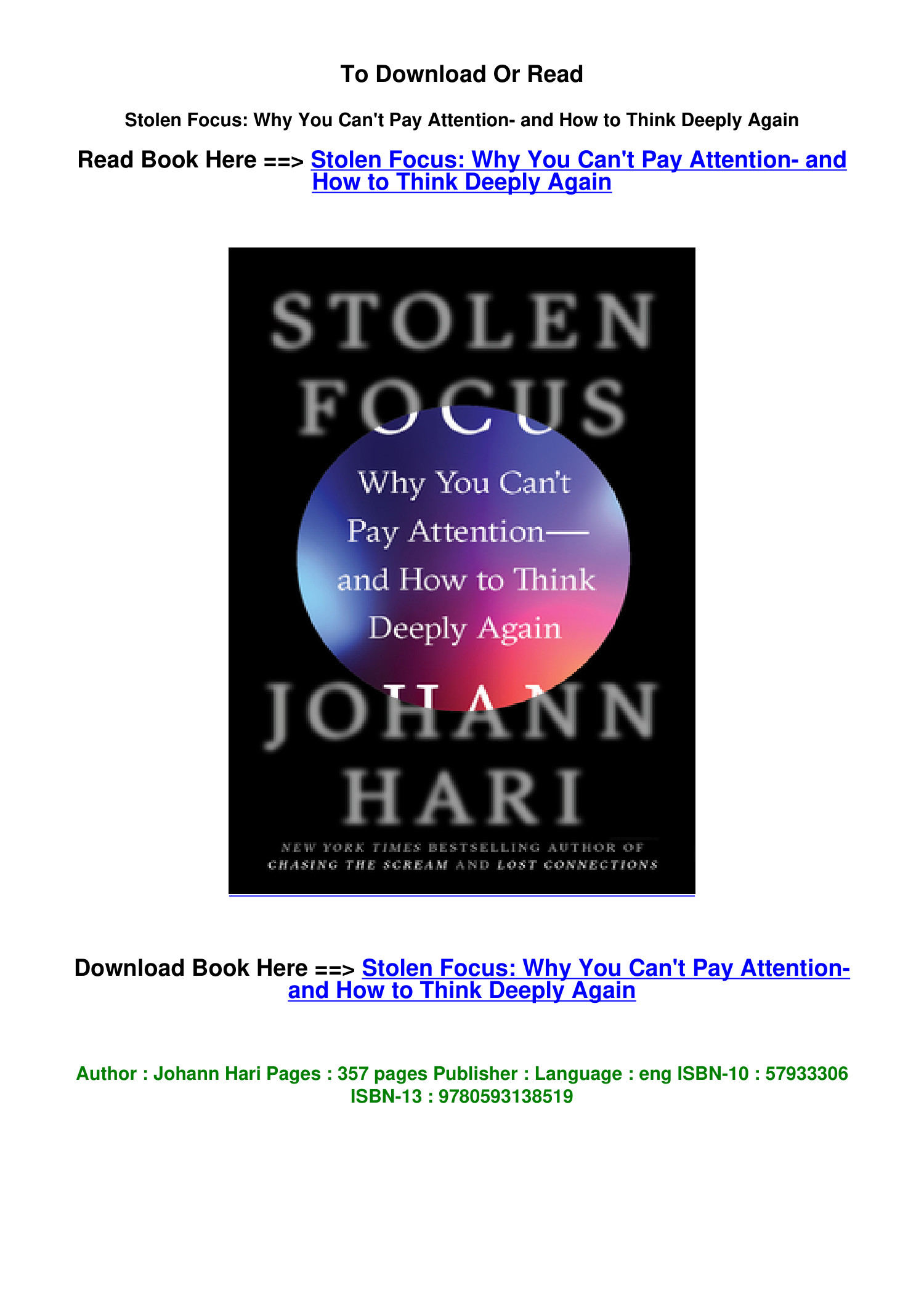 download PDF Stolen Focus Why You Can t Pay Attention and How to Think .pdf | DocDroid