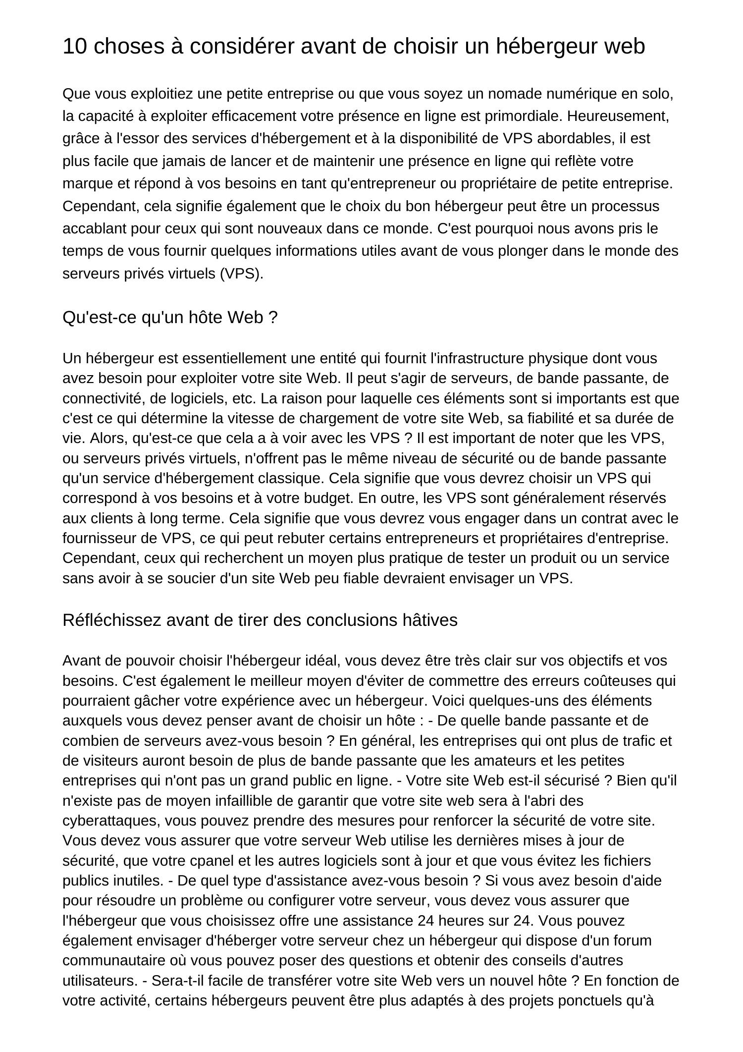10 choses à considérer avant de choisir un hébergeur webnkgih.pdf.pdf ...