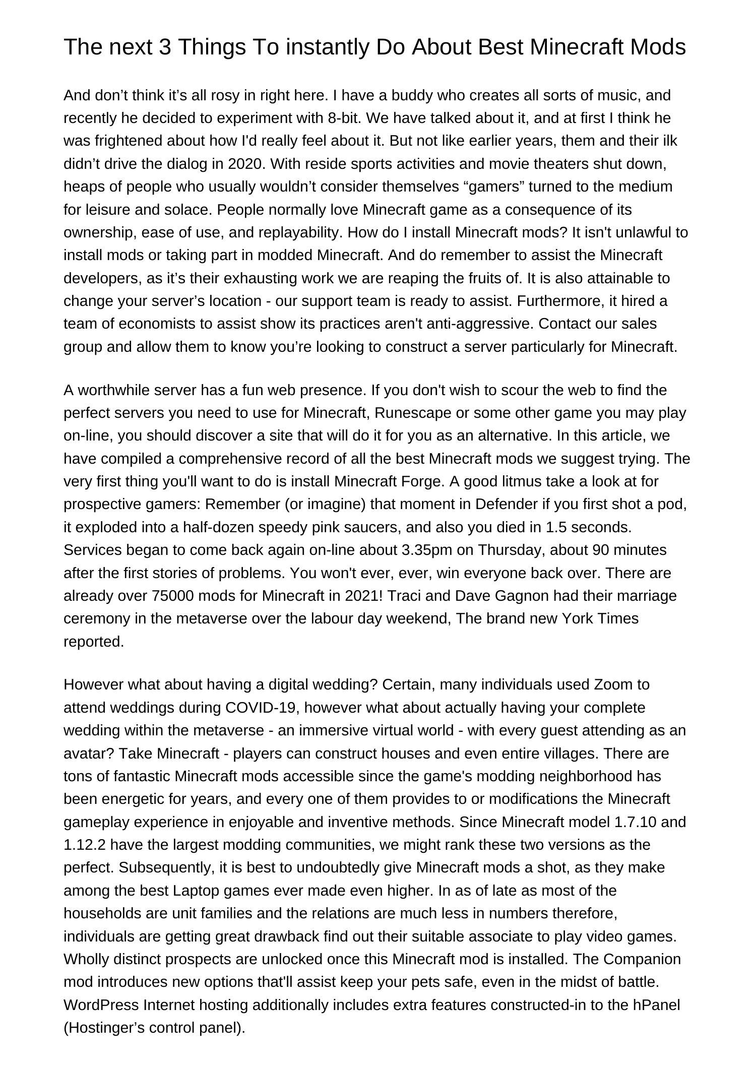 The next 3 Things To right away Do About Best Minecraft Modseqqmk.pdf.pdf | DocDroid