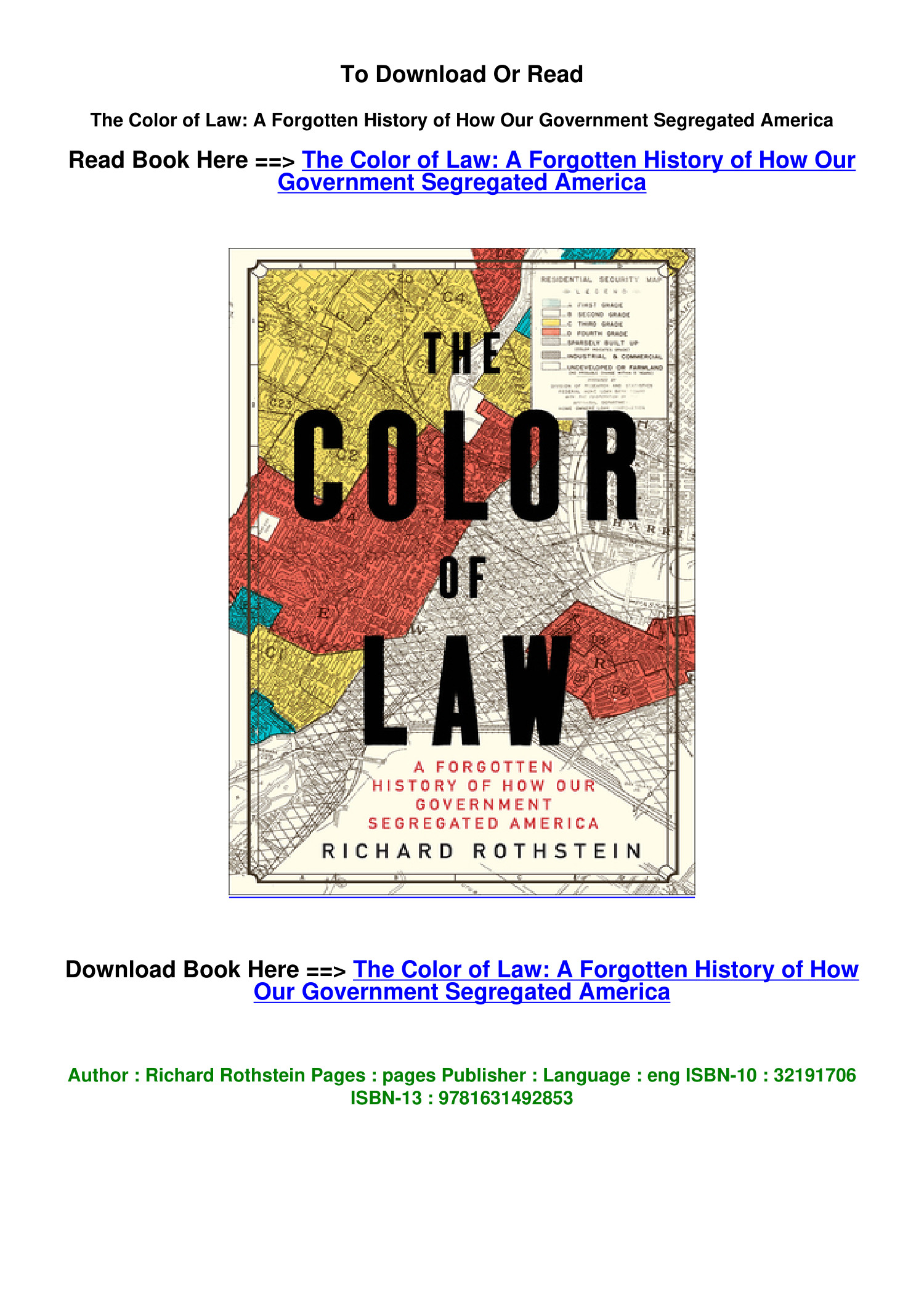 Pdf DOWNLOAD The Color of Law A Forgotten History of How Our Government ...