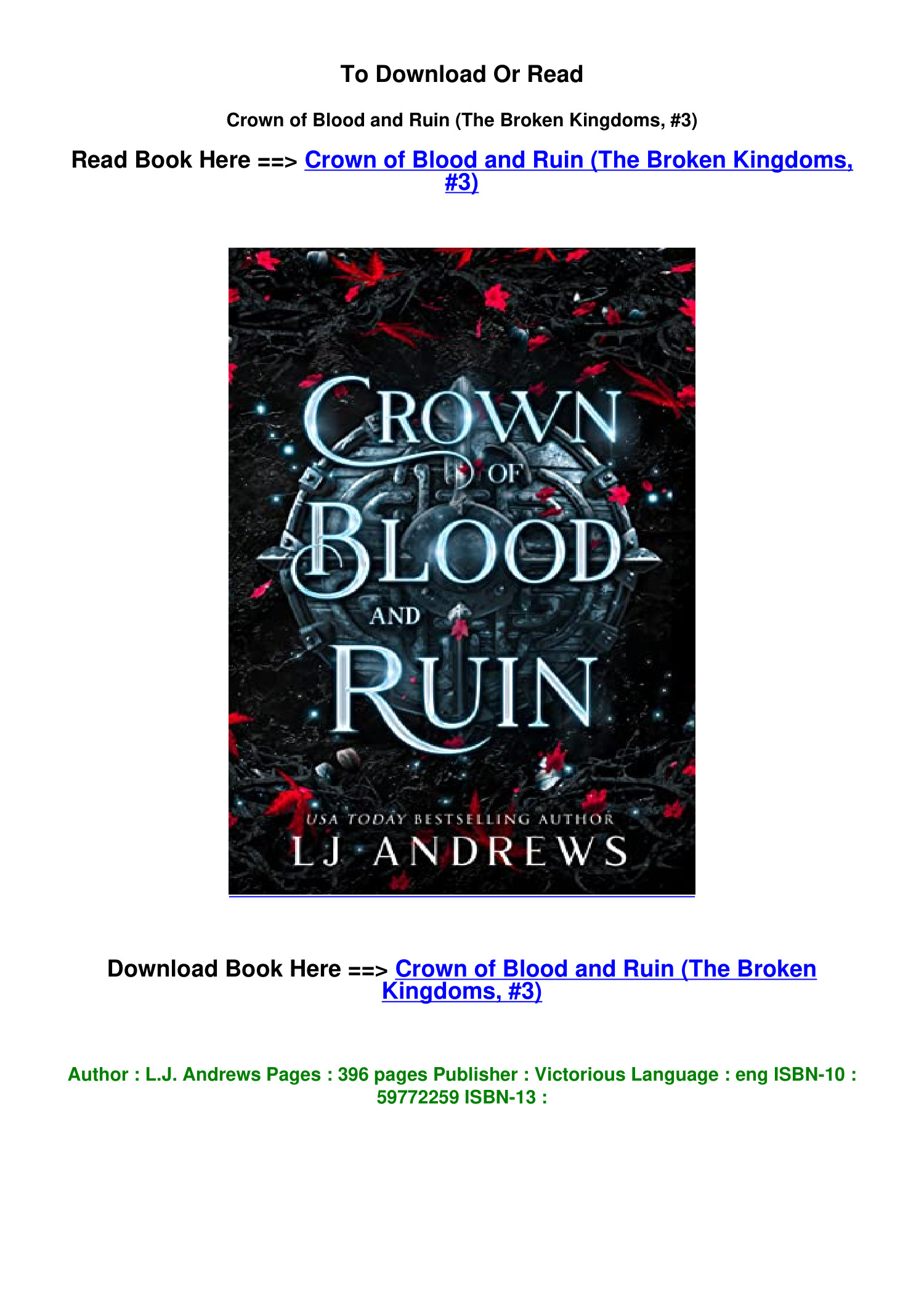 pdf download Crown of Blood and Ruin The Broken Kingdoms 3 By L J Andrews.pdf | DocDroid