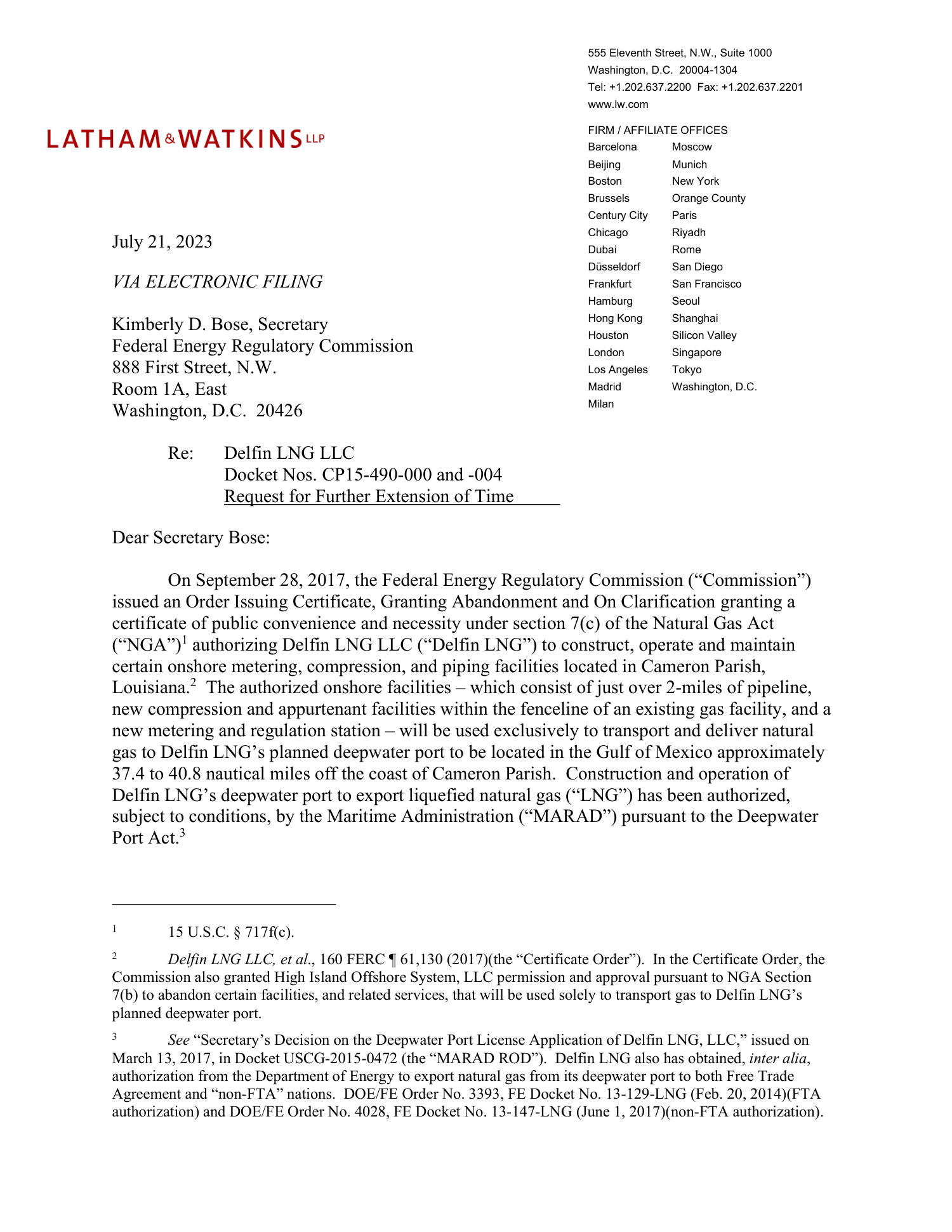 20230721-5063_Delfin FERC extension request (072123 FINAL)(143680342.1)-1.pdf | DocDroid