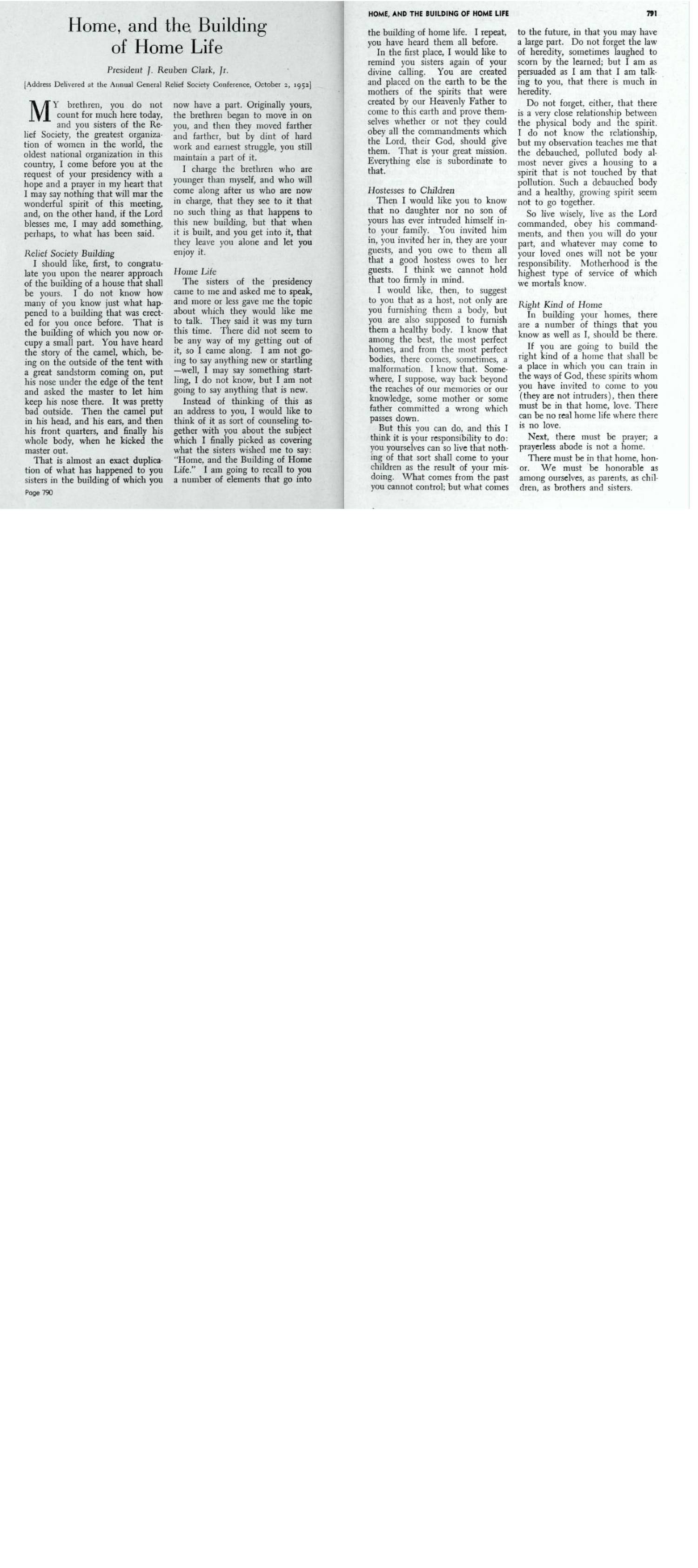 J Reuben Clark 2 October 1952 Home and the Building of Home Life.pdf ...