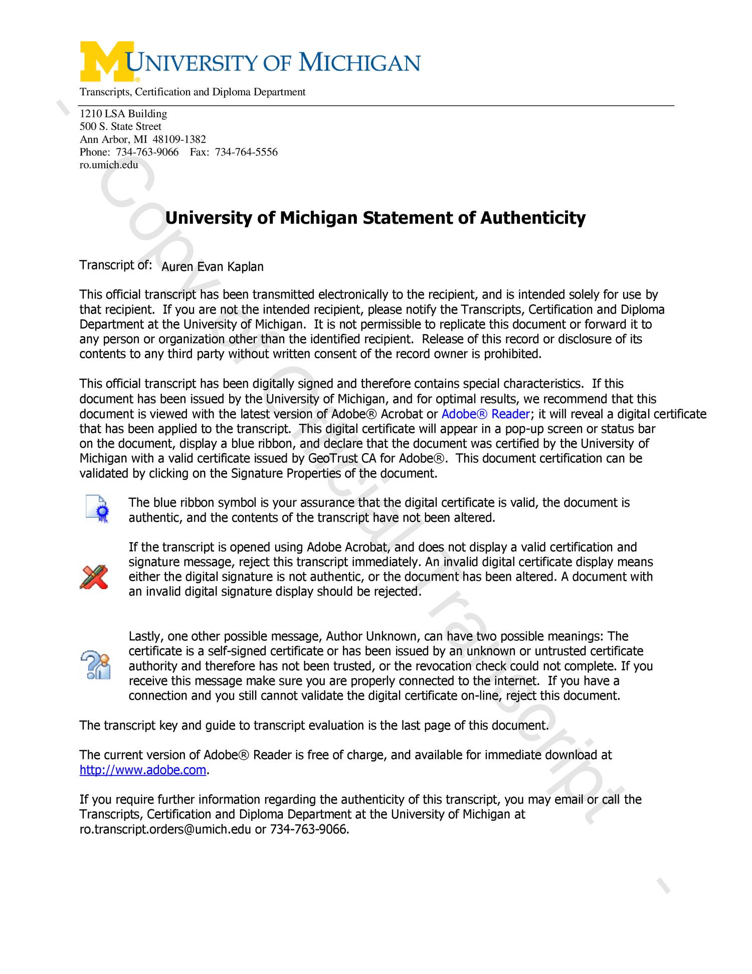 Auren-Evan-Kaplan-University-of-Michigan-Transcript.pdf | DocDroid