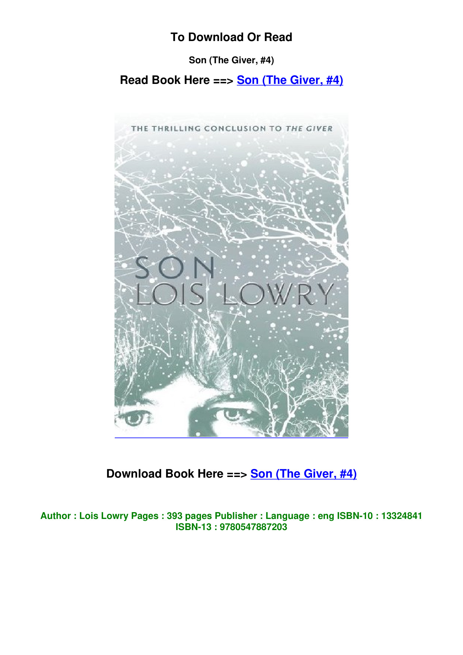 Pdf DOWNLOAD Son The Giver 4 by Lois Lowry.pdf | DocDroid