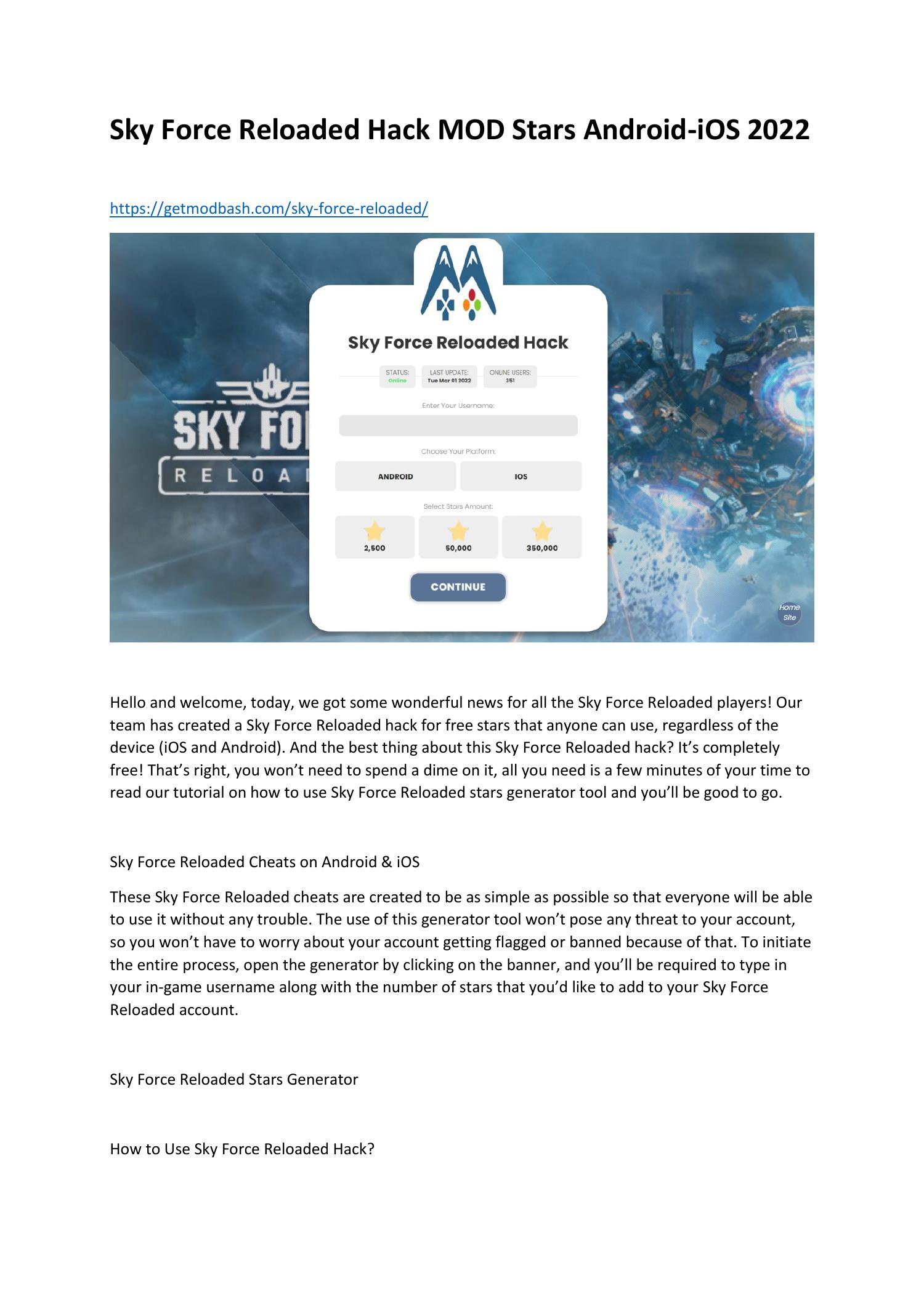 Sky Force Reloaded Hack MOD Stars Android-iOS 2022.pdf | DocDroid