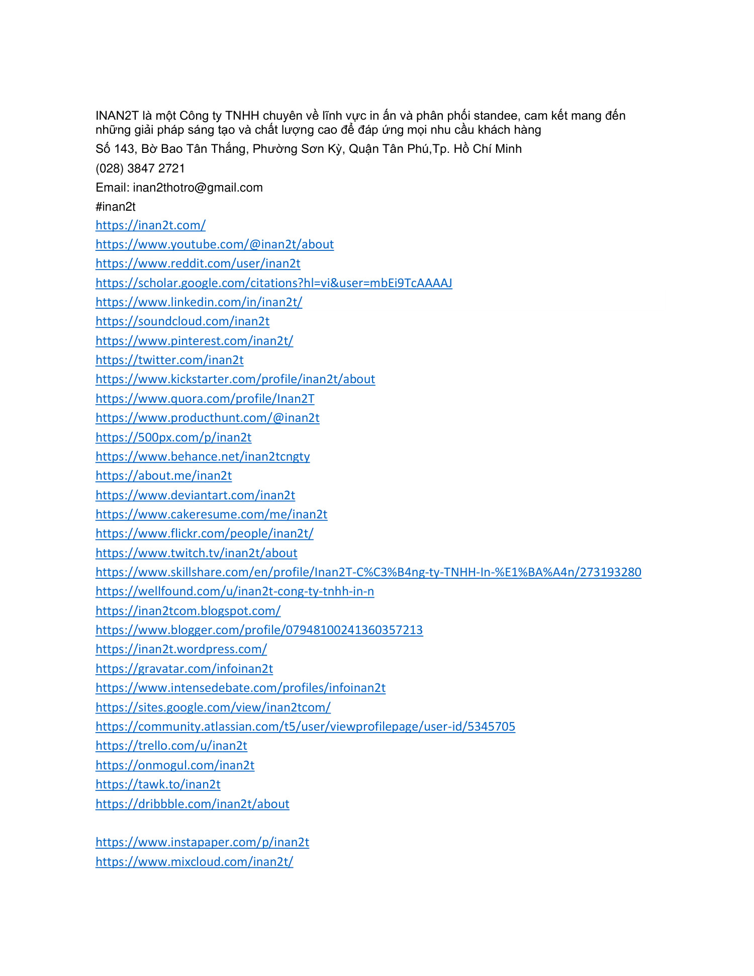 INAN2T là một Công ty TNHH chuyên về lĩnh vực in ấn và phân phối standee.docx | DocDroid