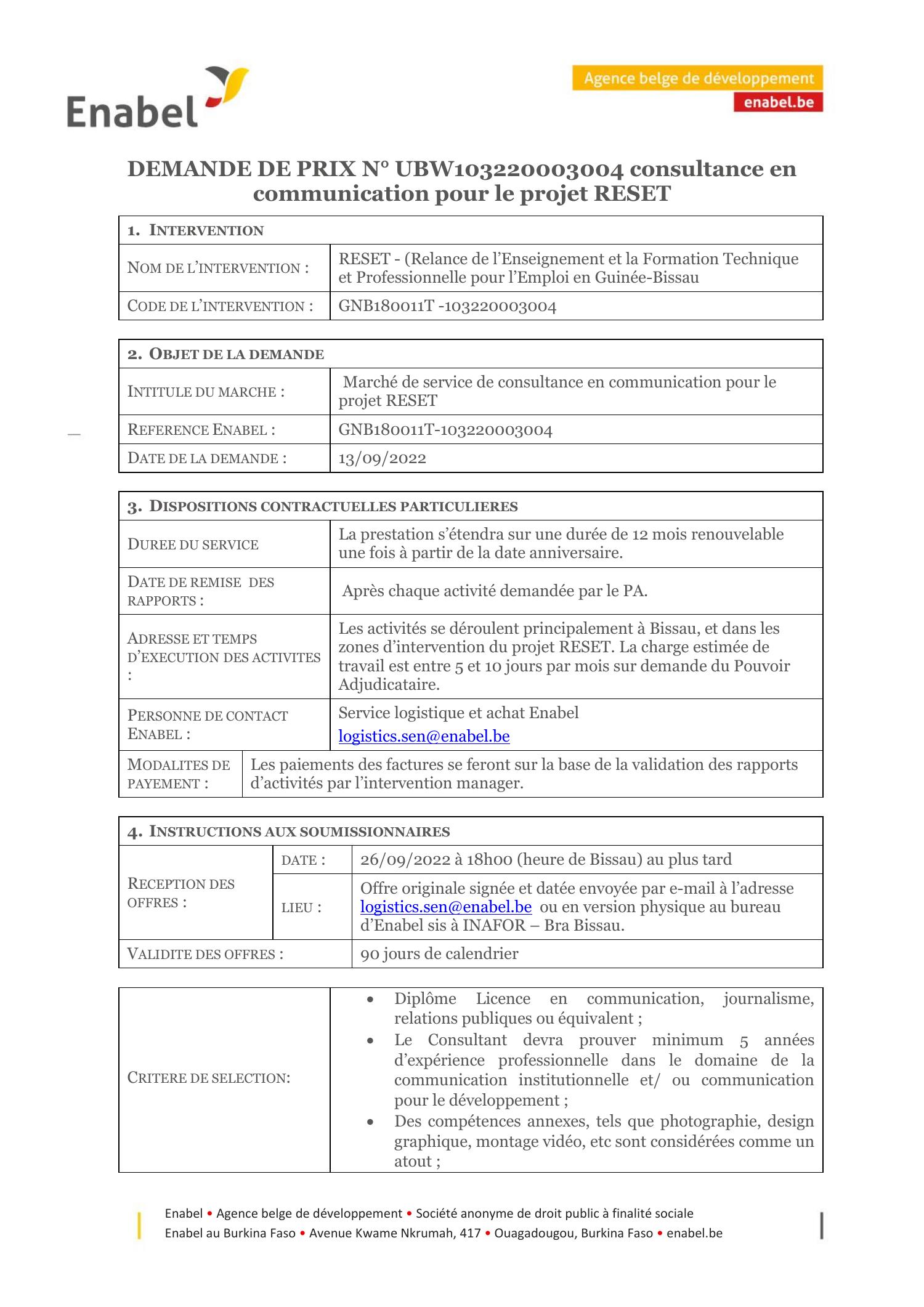 DEMANDE DE PRIX N UBW103220003004 consultance en communication pour le ...