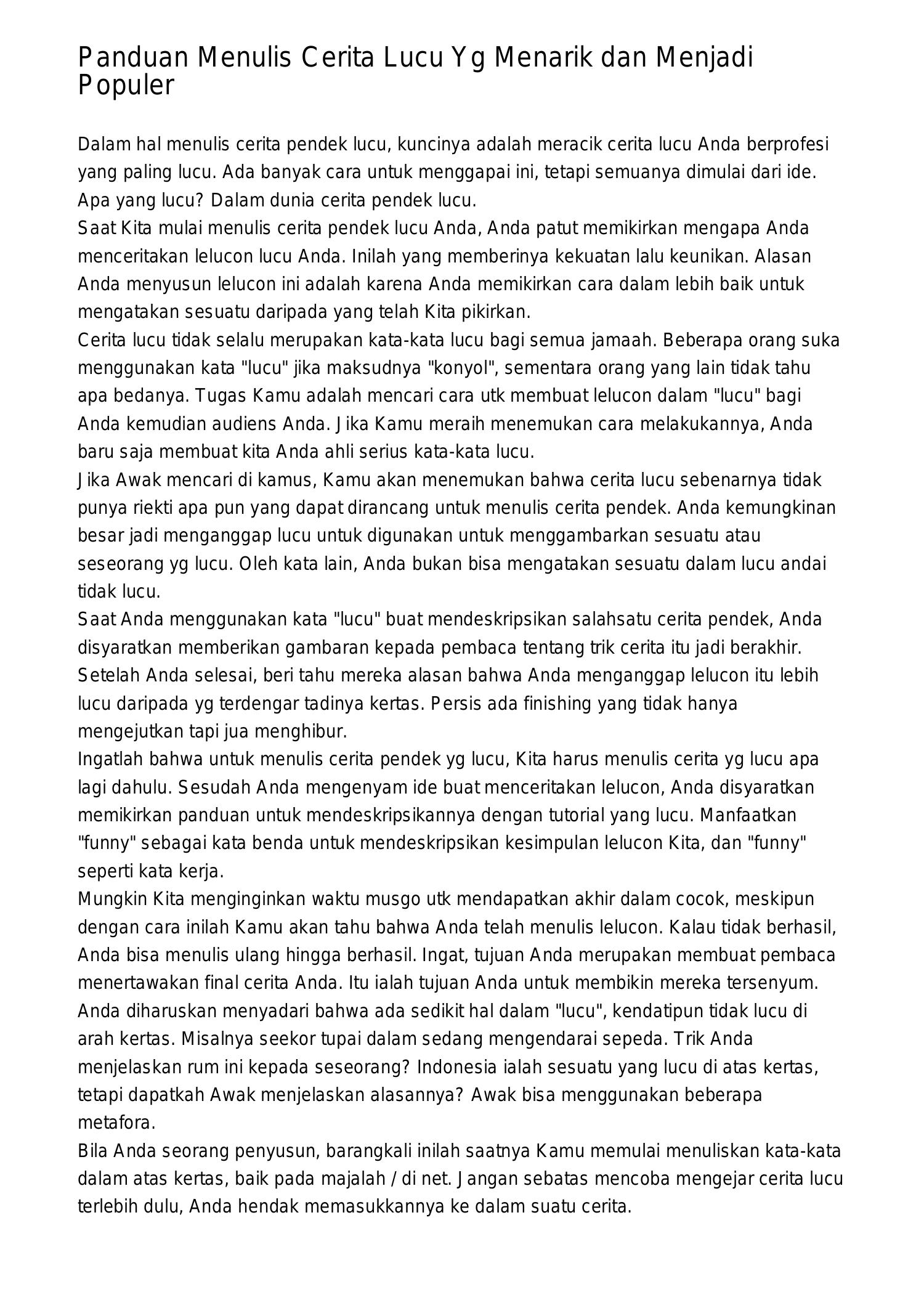 Cara Menulis Cerita Lucu Dalam Menarik Dan Menjadi Populertcels Pdf Pdf