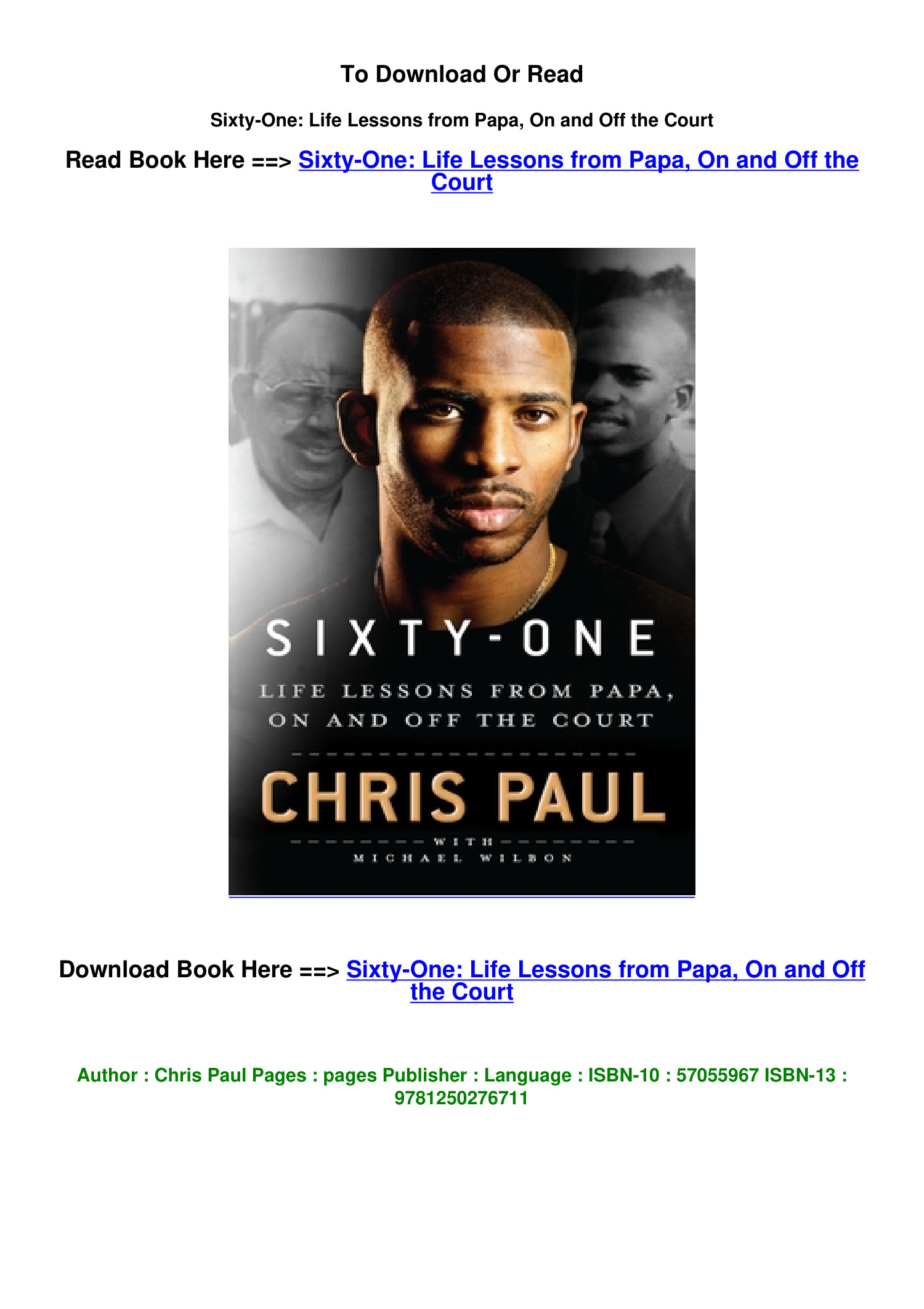 Download pdf Sixty One Life Lessons from Papa On and Off the Court by Chris .pdf | DocDroid