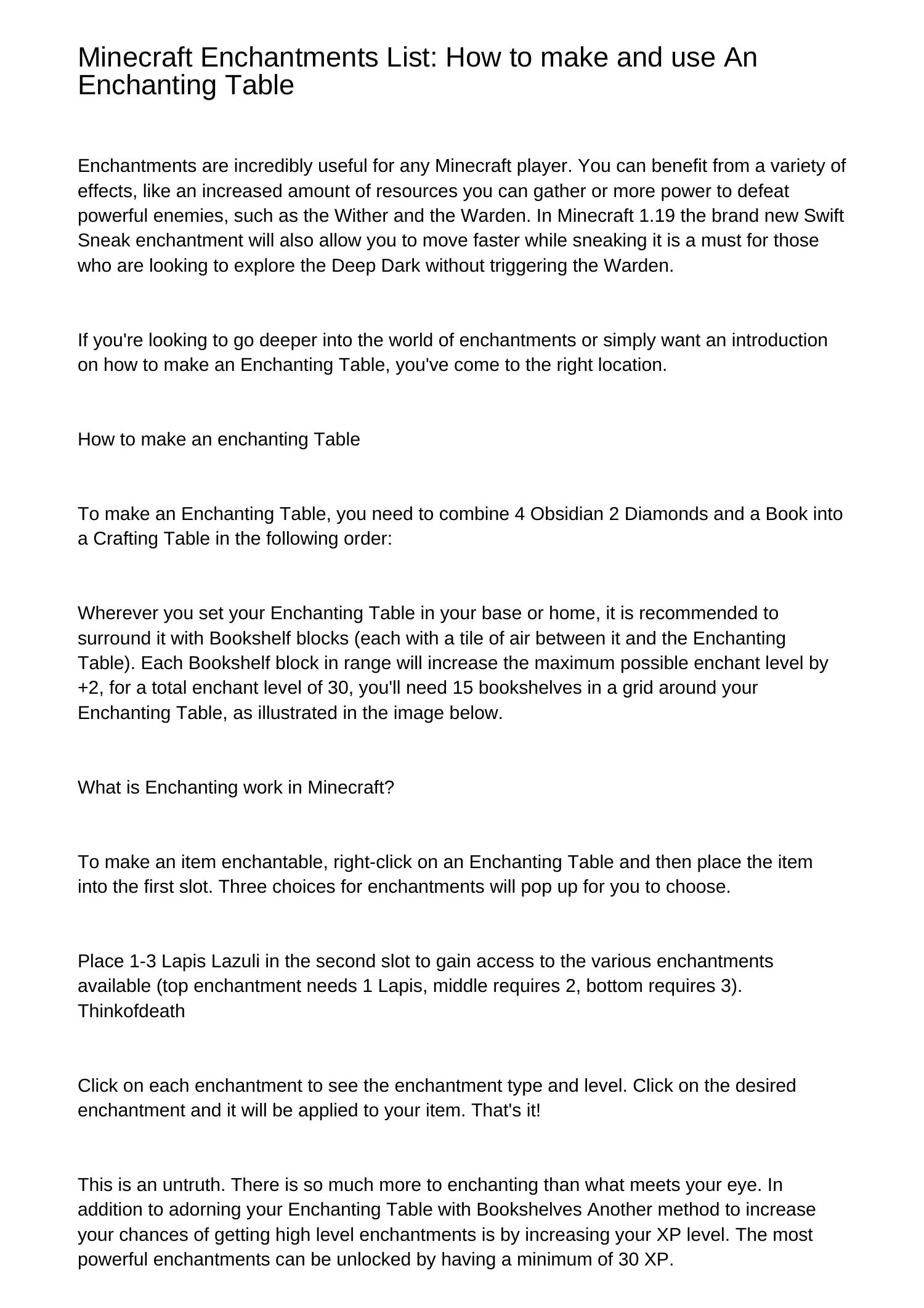 Minecraft Enchantments List how to make and use An Enchanting ...