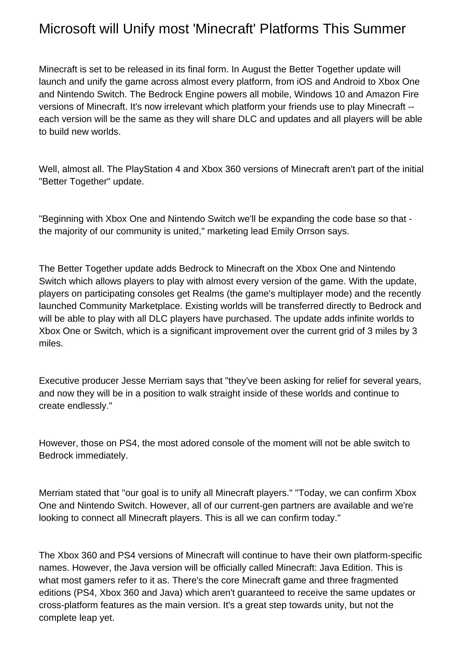 Microsoft will Unite the Majority of Minecraft Platforms This Summerzvutq.pdf.pdf | DocDroid