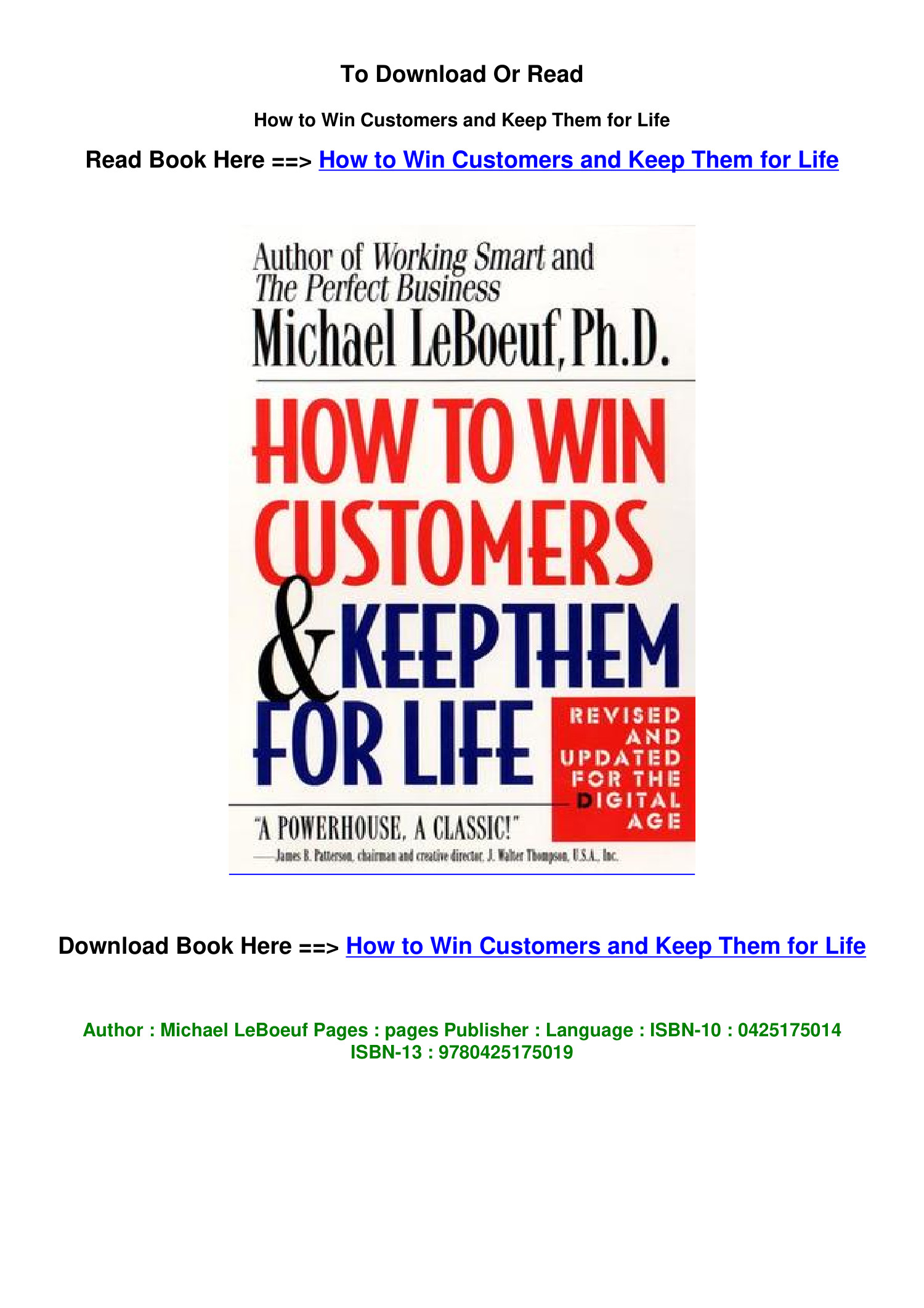 epub download How to Win Customers and Keep Them for Life By Michael LeBoeuf.pdf | DocDroid