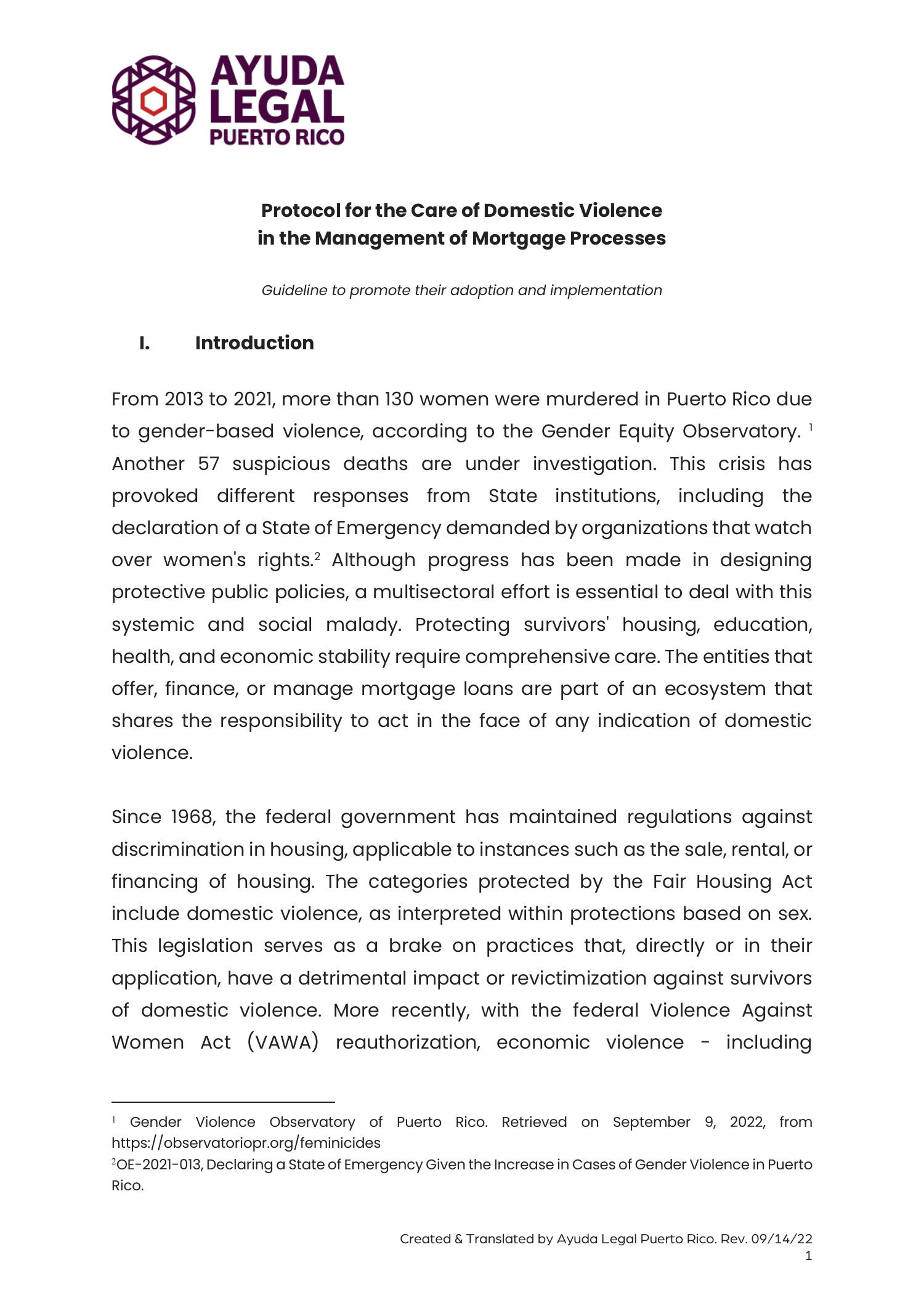 ENGLISH VERSION- Protocol for the Care of Domestic Violence in the Management of Mortgage ...