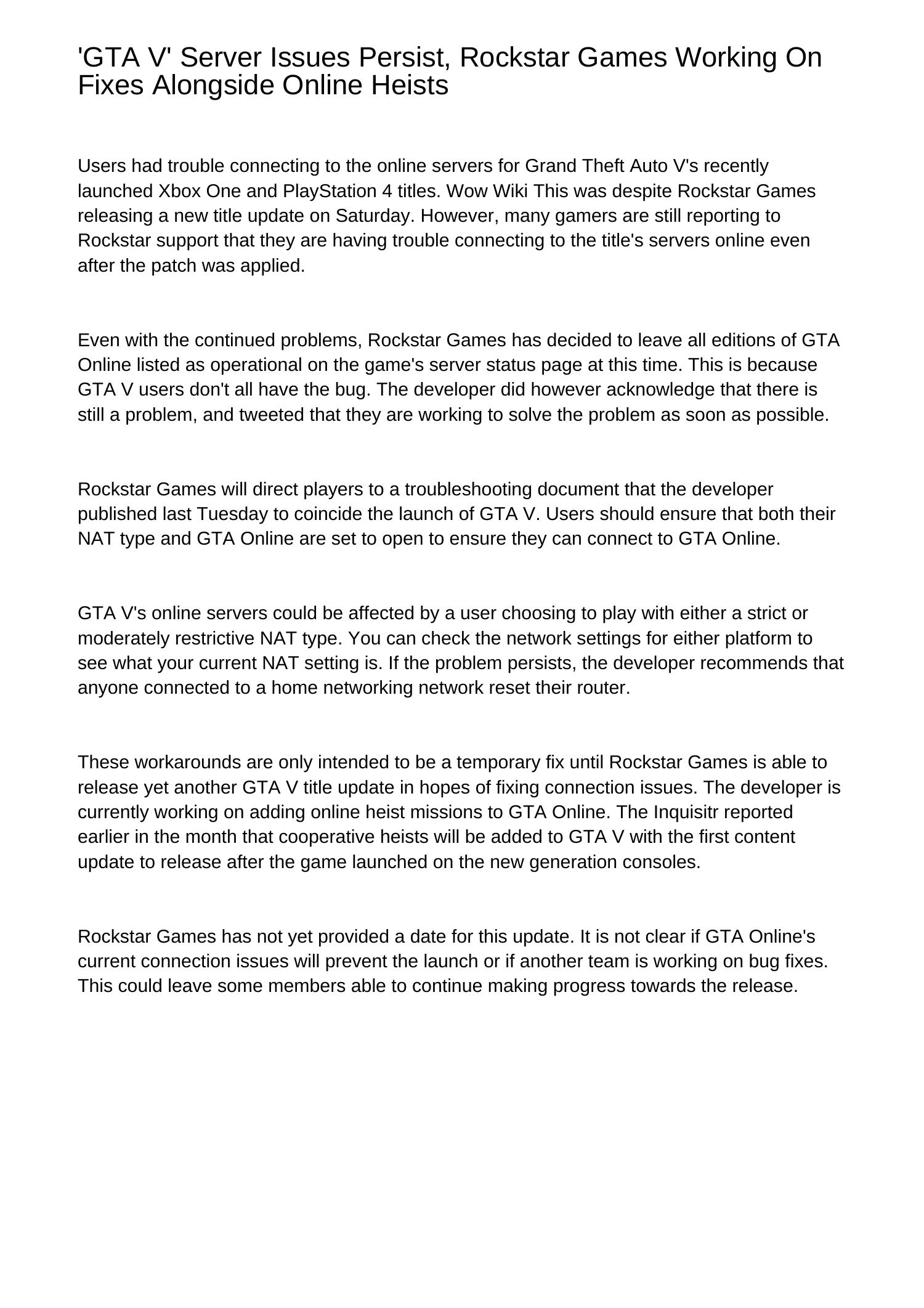 GTA V Server Issues Persist Rockstar Games Working On Fixes Alongside Online Heistspvgep.pdf.pdf ...