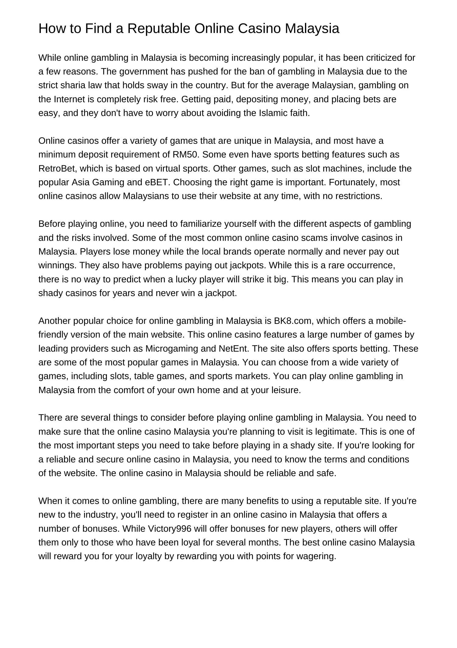 How to Find a Reputable Online Casino Malaysiascujh.pdf.pdf | DocDroid