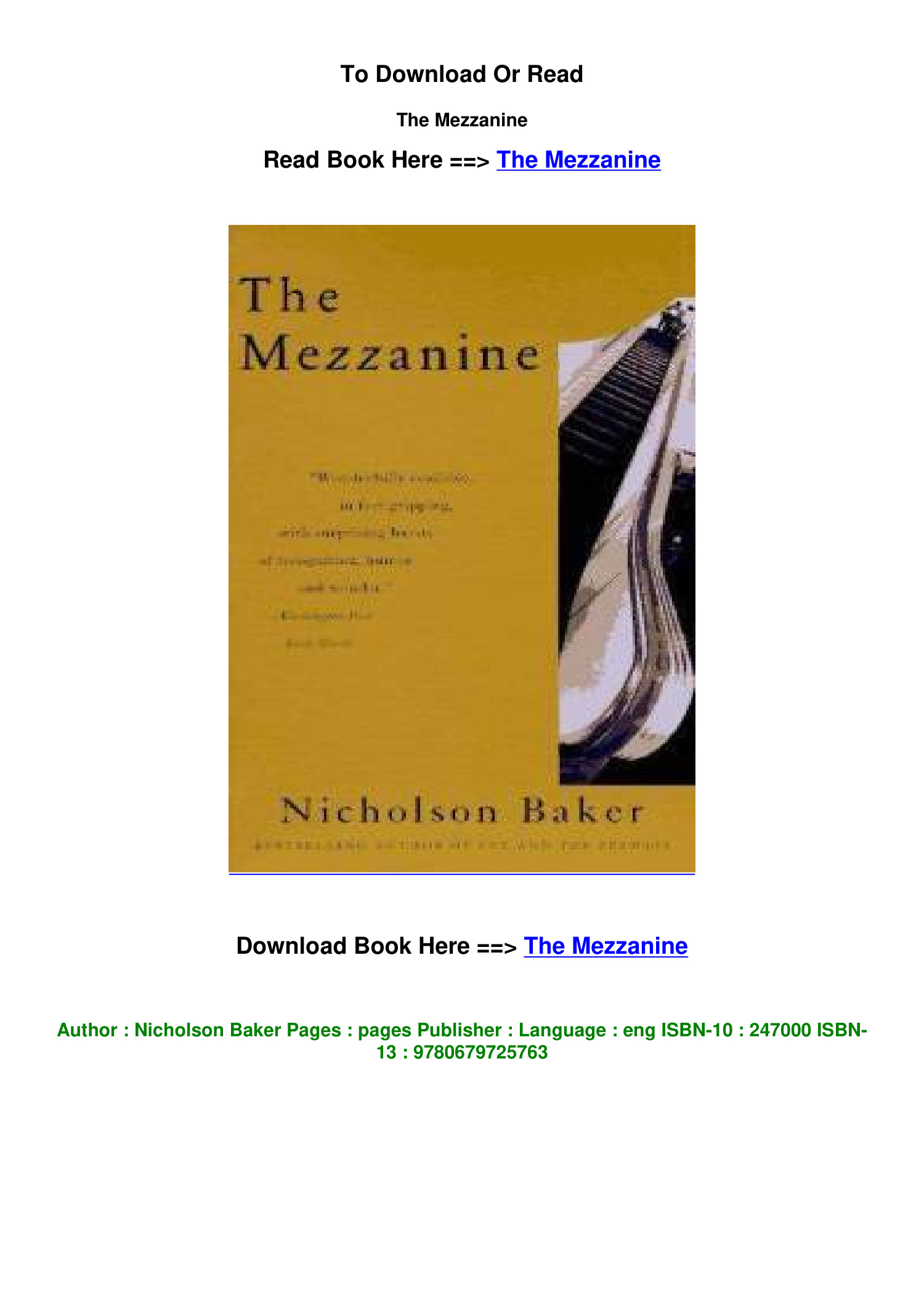 PDF download The Mezzanine by Nicholson Baker.pdf | DocDroid
