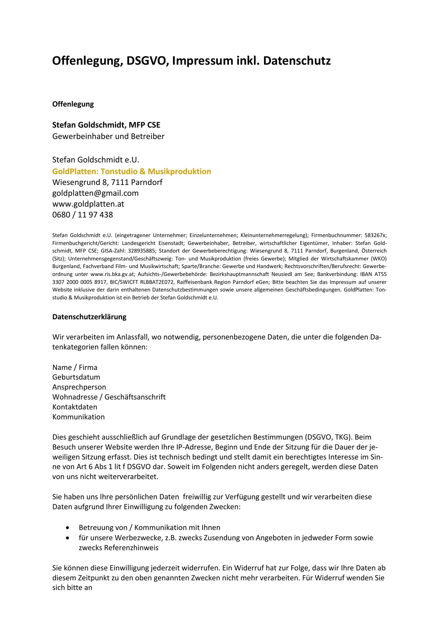 Offenlegung, DSGVO, Impressum inkl. Datenschutz, AGB.pdf | DocDroid