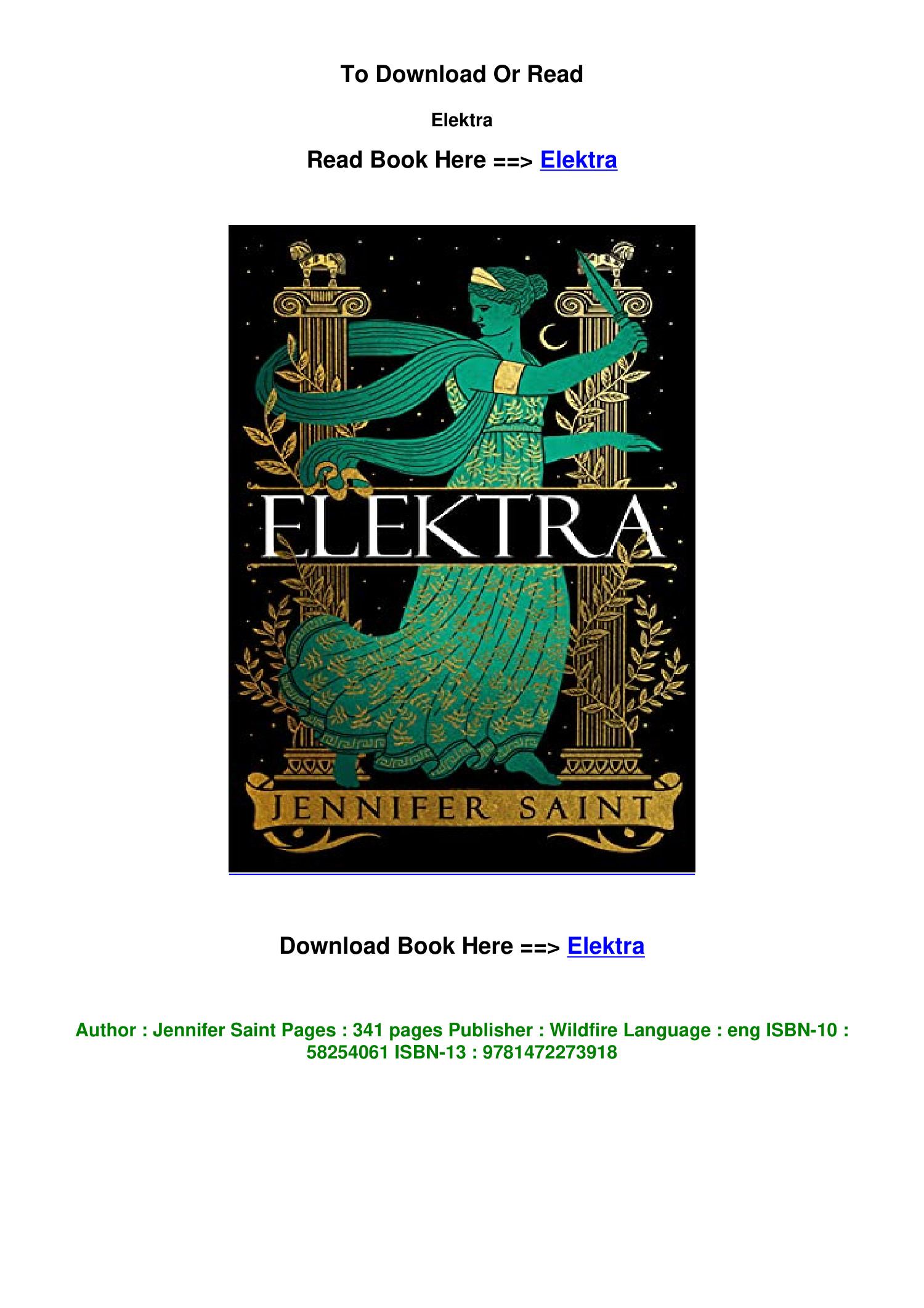 DOWNLOAD epub Elektra By Jennifer Saint.pdf | DocDroid