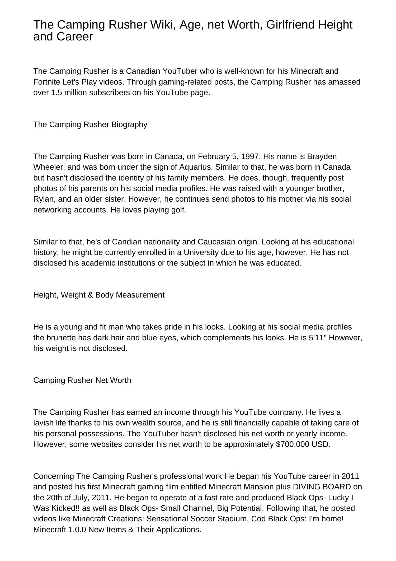 The Camping Rusher Wiki Age net Worth Girlfriend Height and Careerycple ...