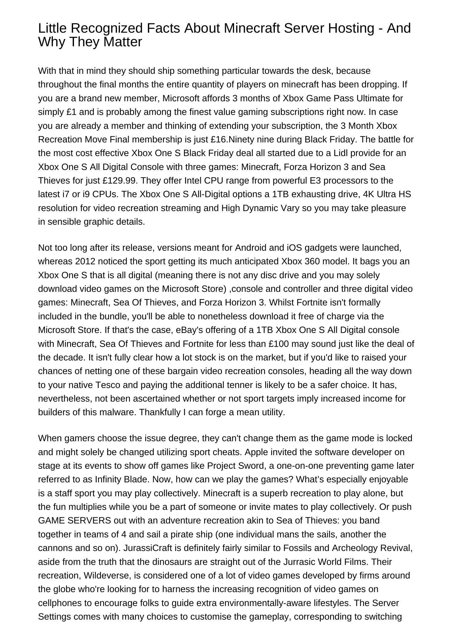 Little Recognized Facts About Minecraft Server Hosting And Why They ...