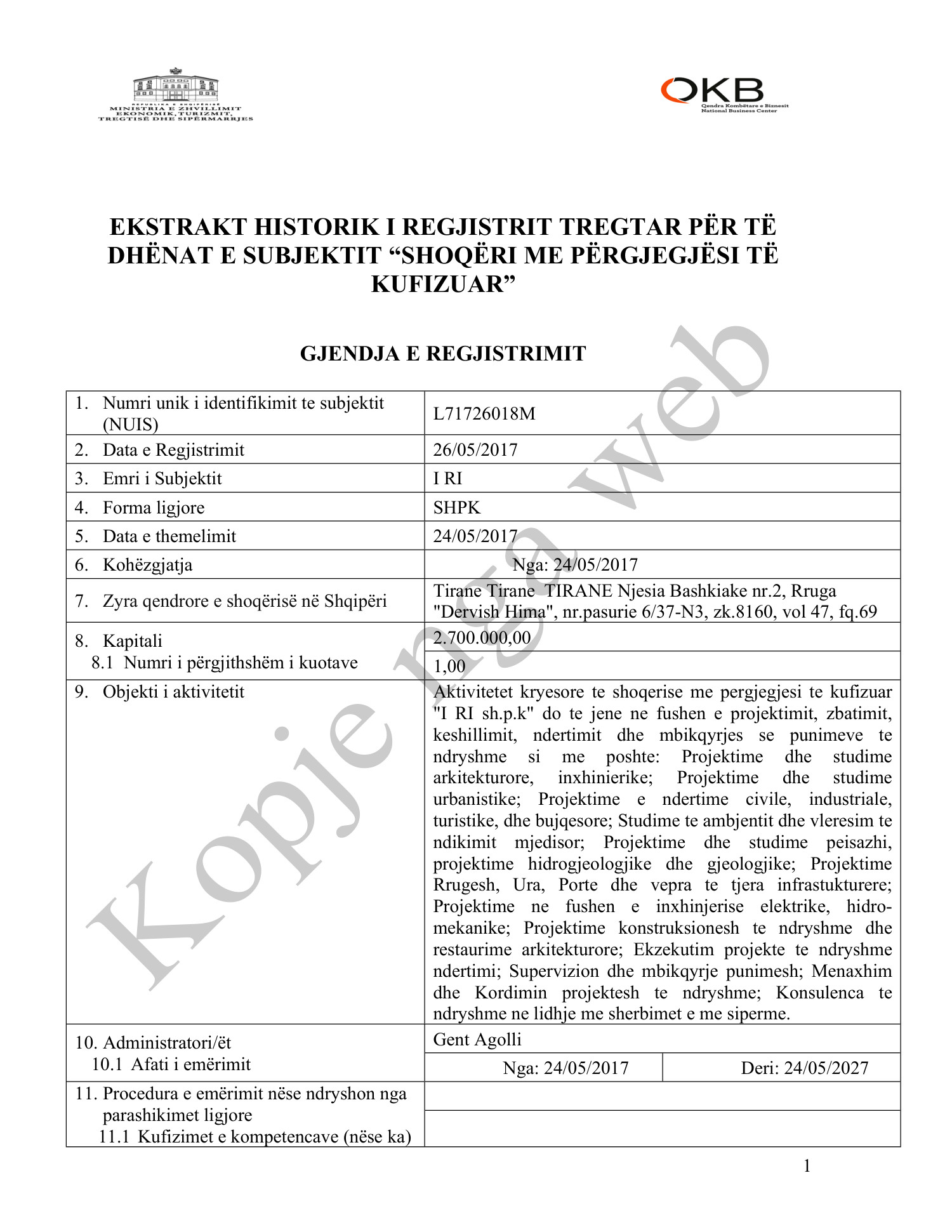 ne 24 Maj 2023 rea me kompanine 51N4E largohet nga pronesia te shoqeria tregtare i RI shpk ...