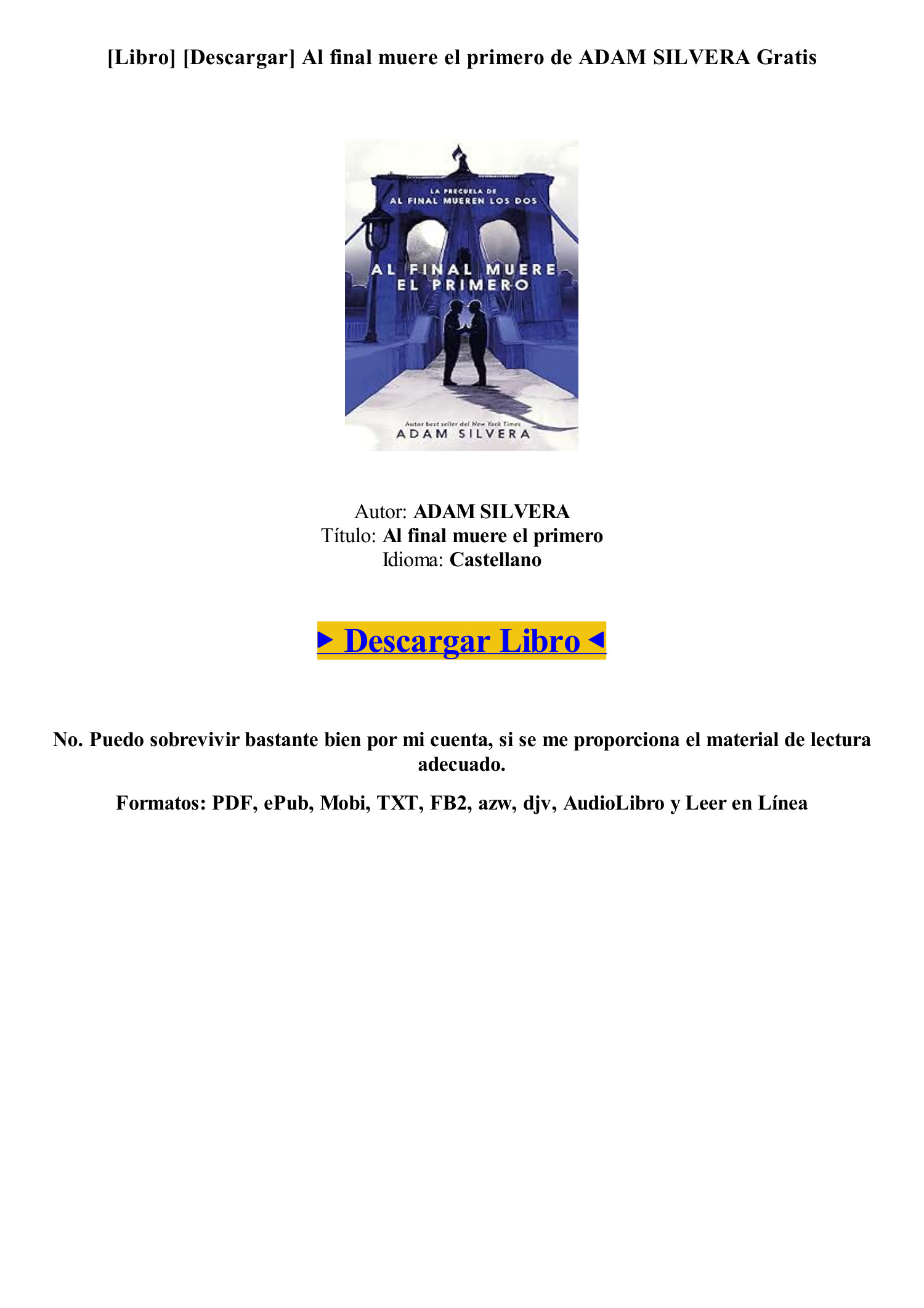 [Descargar] (GRATIS) Al final muere el primero de ADAM SILVERA {Libro}.pdf | DocDroid