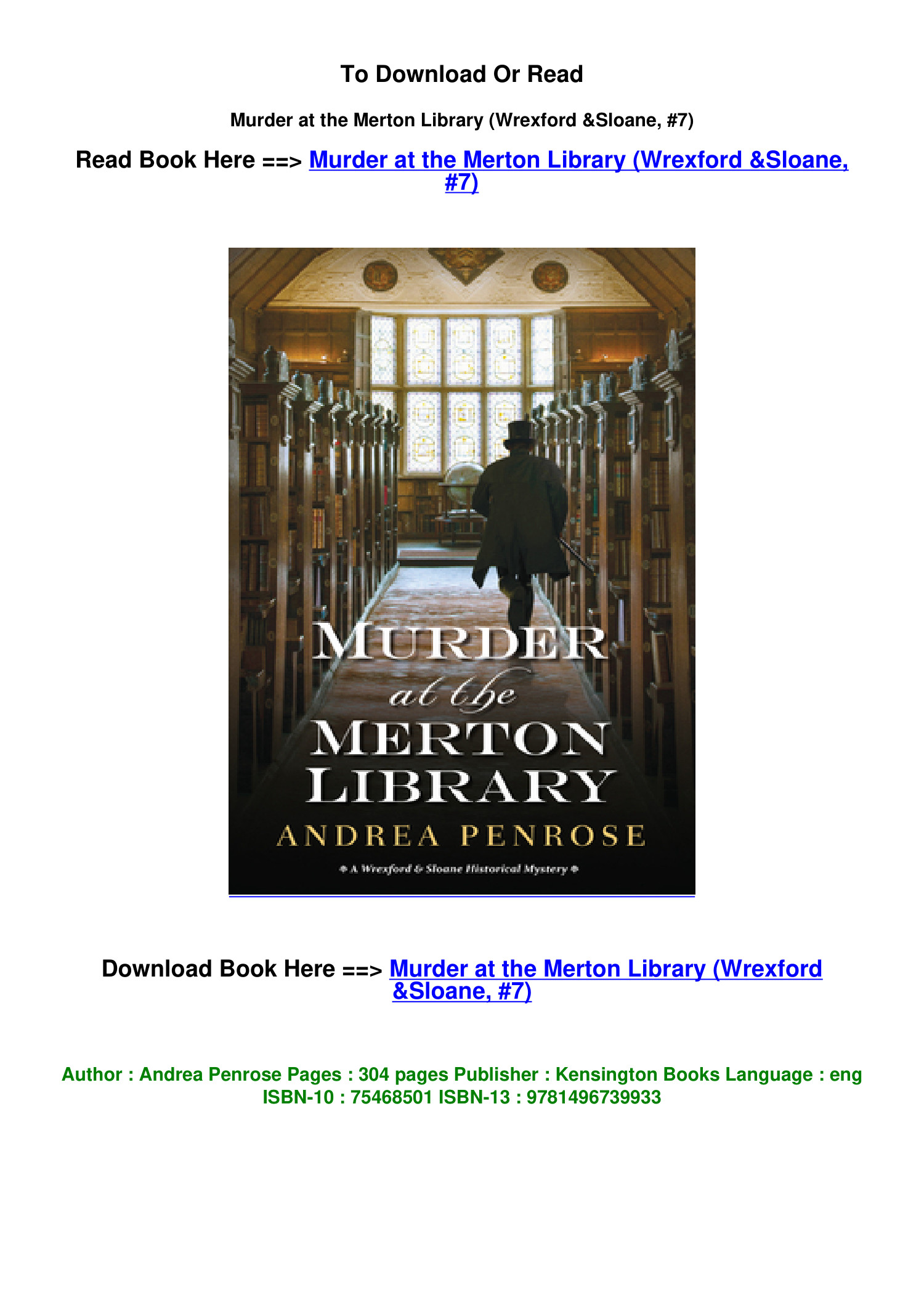 EPUB Download Murder at the Merton Library Wrexford Sloane 7 BY Andrea .pdf | DocDroid