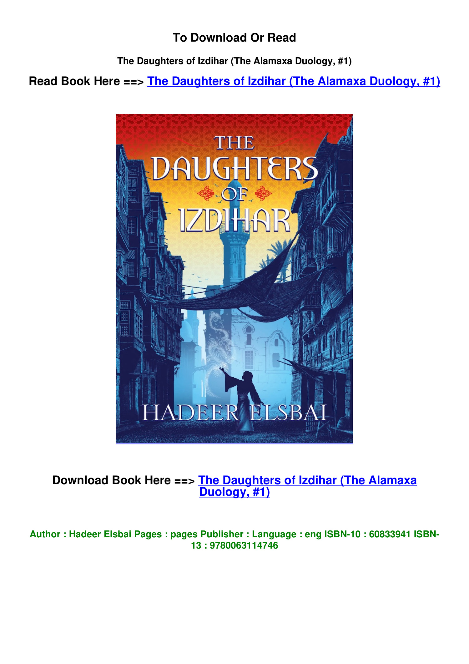 PDF DOWNLOAD The Daughters of Izdihar The Alamaxa Duology 1 By Hadeer Elsbai.pdf | DocDroid