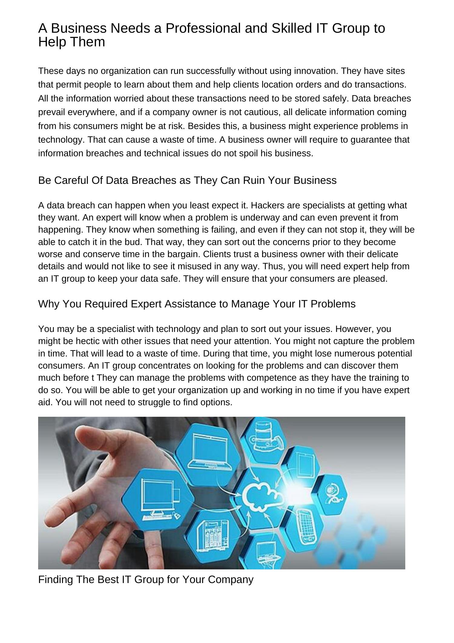 An Organization Needs an Expert and Experienced IT Group to Help ...