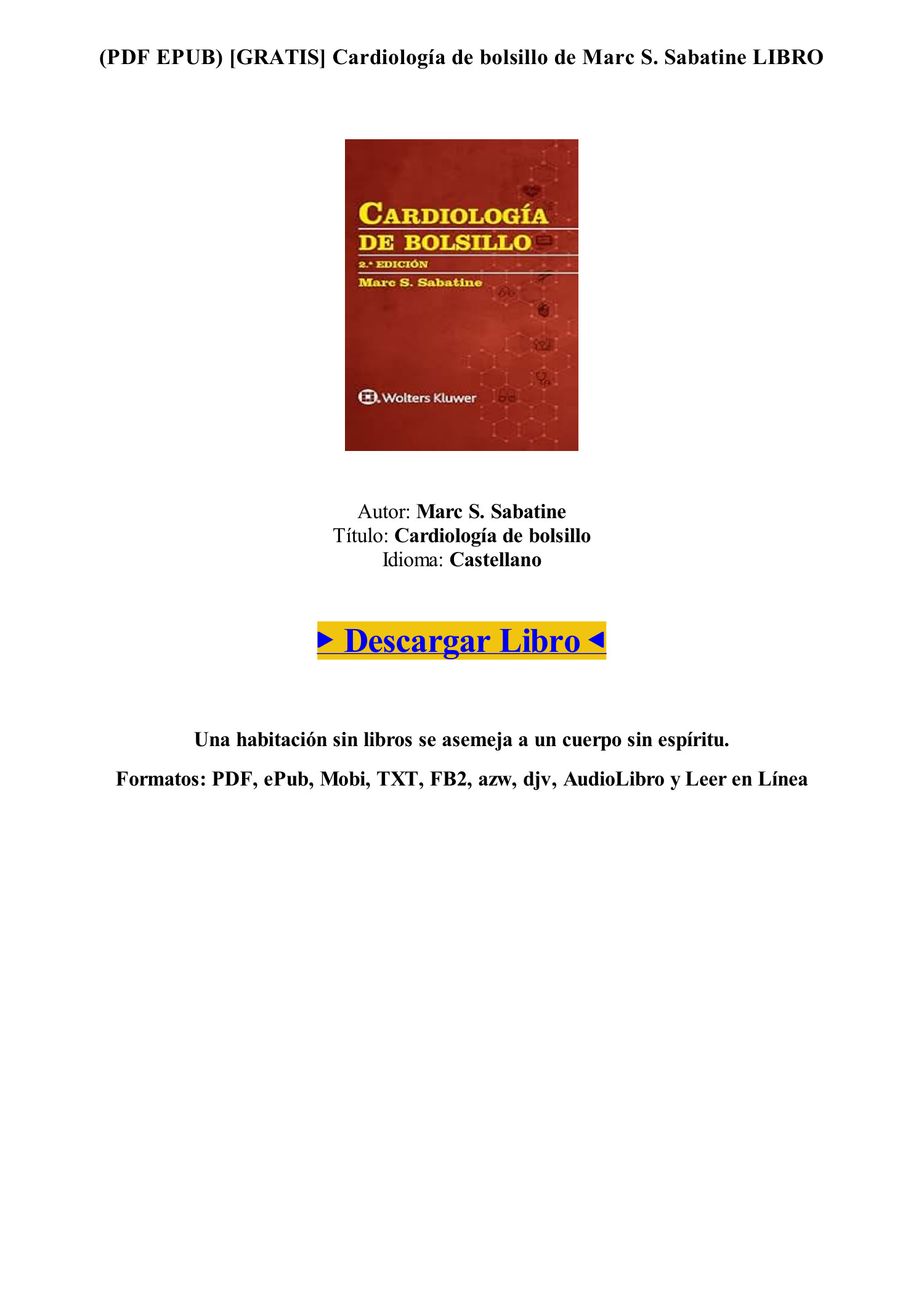 LIBRO [Descargar] Cardiología de bolsillo de Marc S. Sabatine Gratis ...