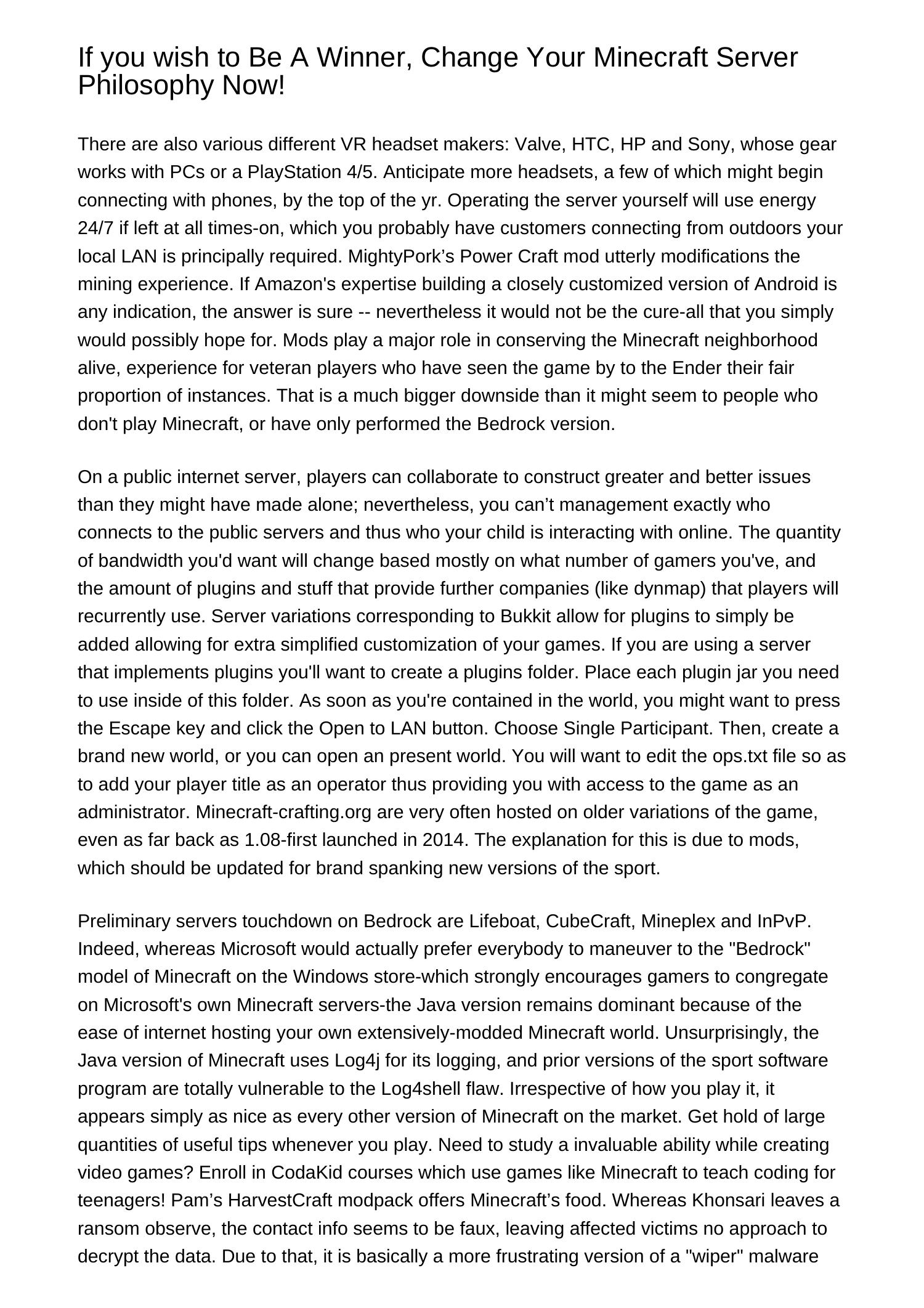 If you want to Be A Winner Change Your Minecraft Server Philosophy ...