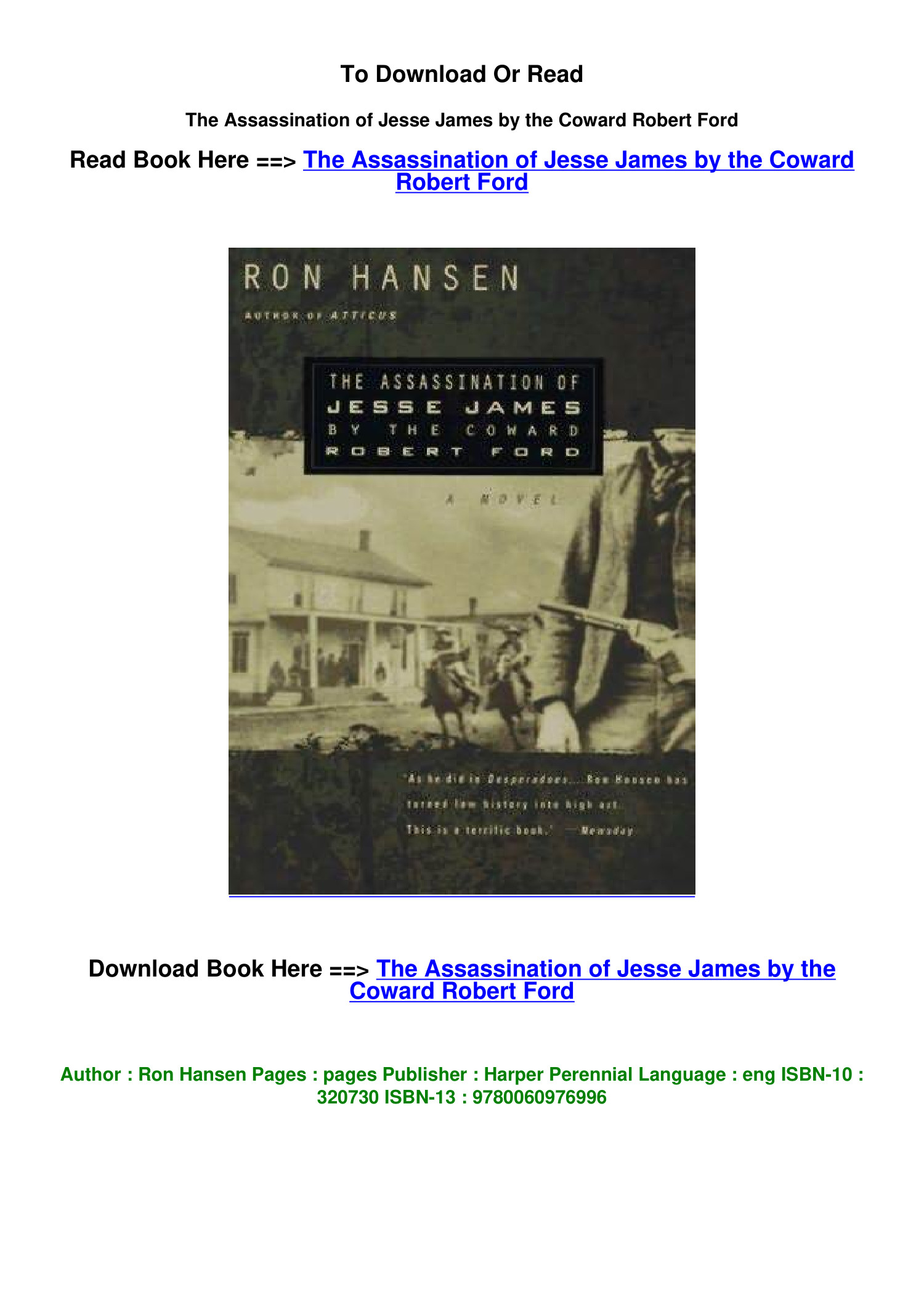 Pdf download The Assassination of Jesse James by the Coward Robert Ford ...
