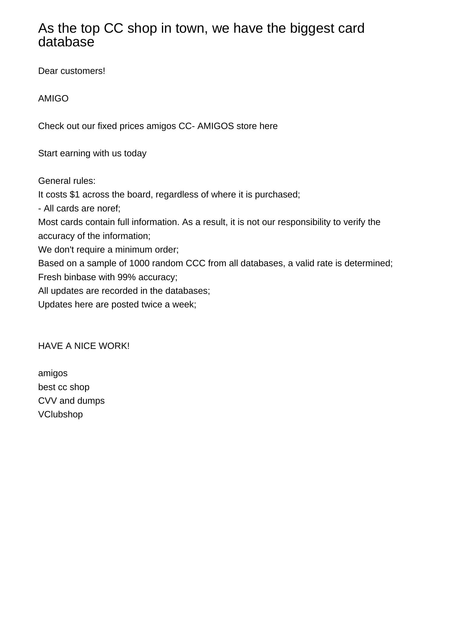 With the largest database of cards and the best CC shop in town we are ...