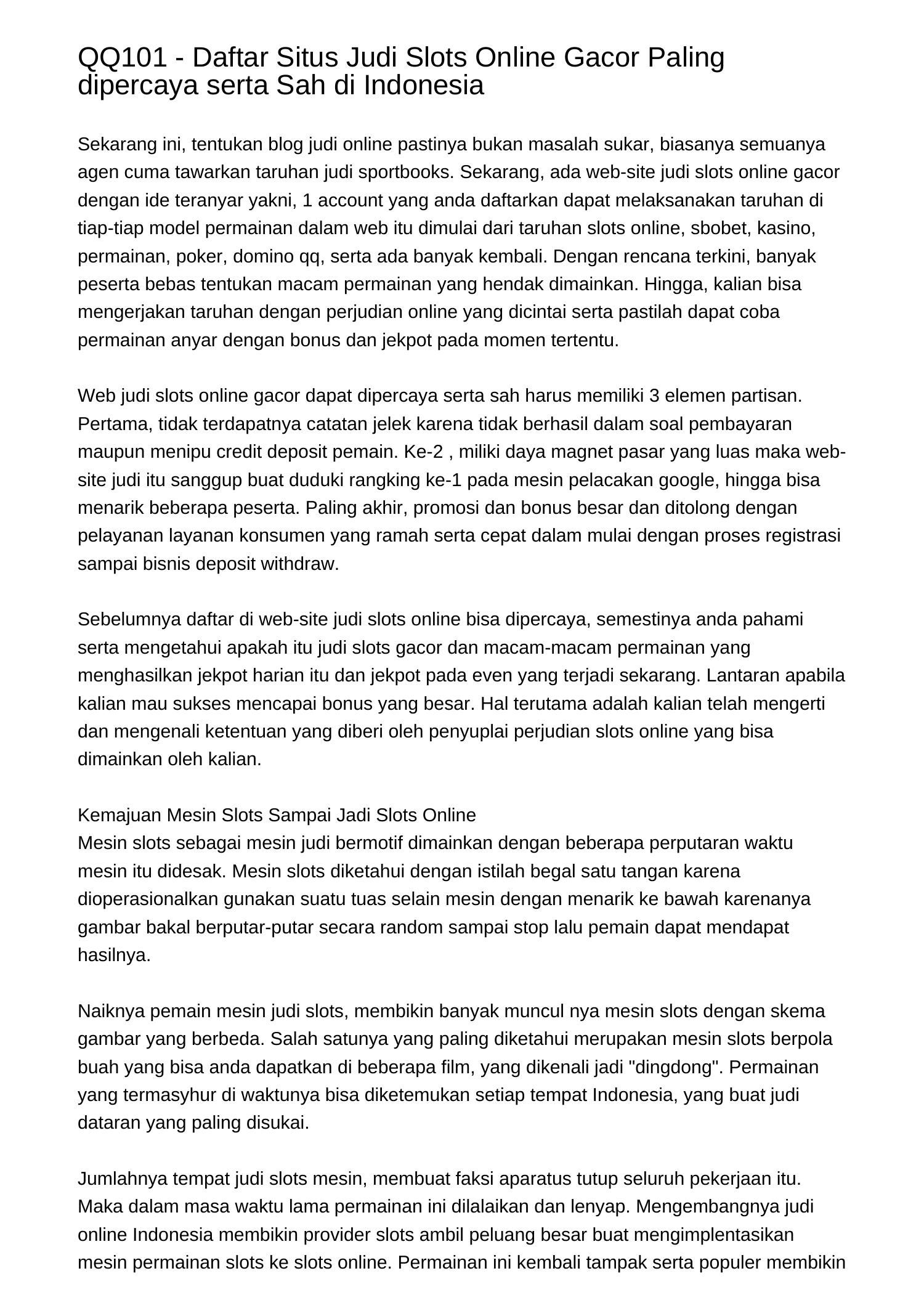 QQ101 Daftar Situs Judi Slots Online Gacor Bisa dipercaya serta Sah di Indonesiaaoxmh.pdf.pdf ...