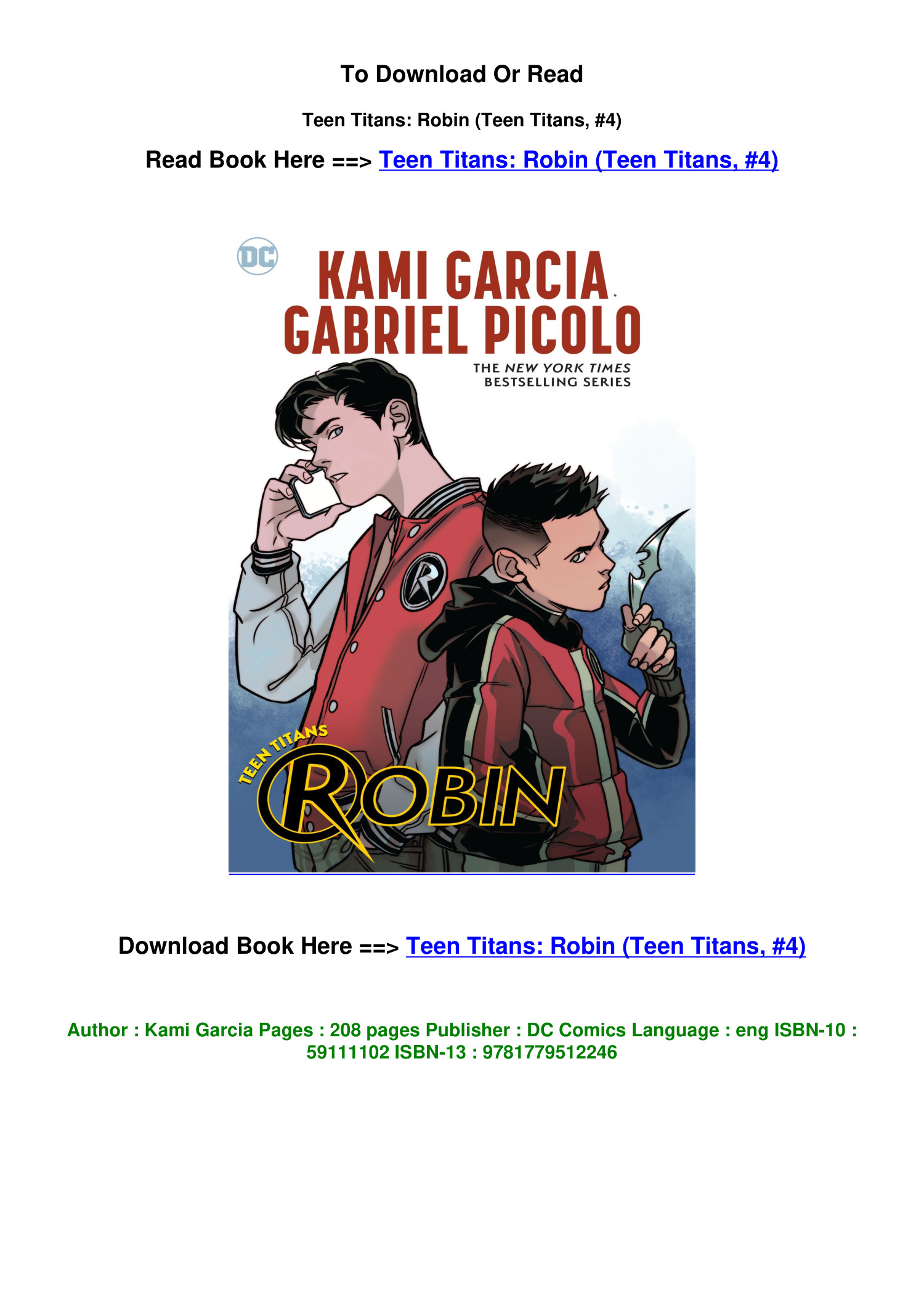 pdf DOWNLOAD Teen Titans Robin Teen Titans 4 By Kami Garcia.pdf | DocDroid