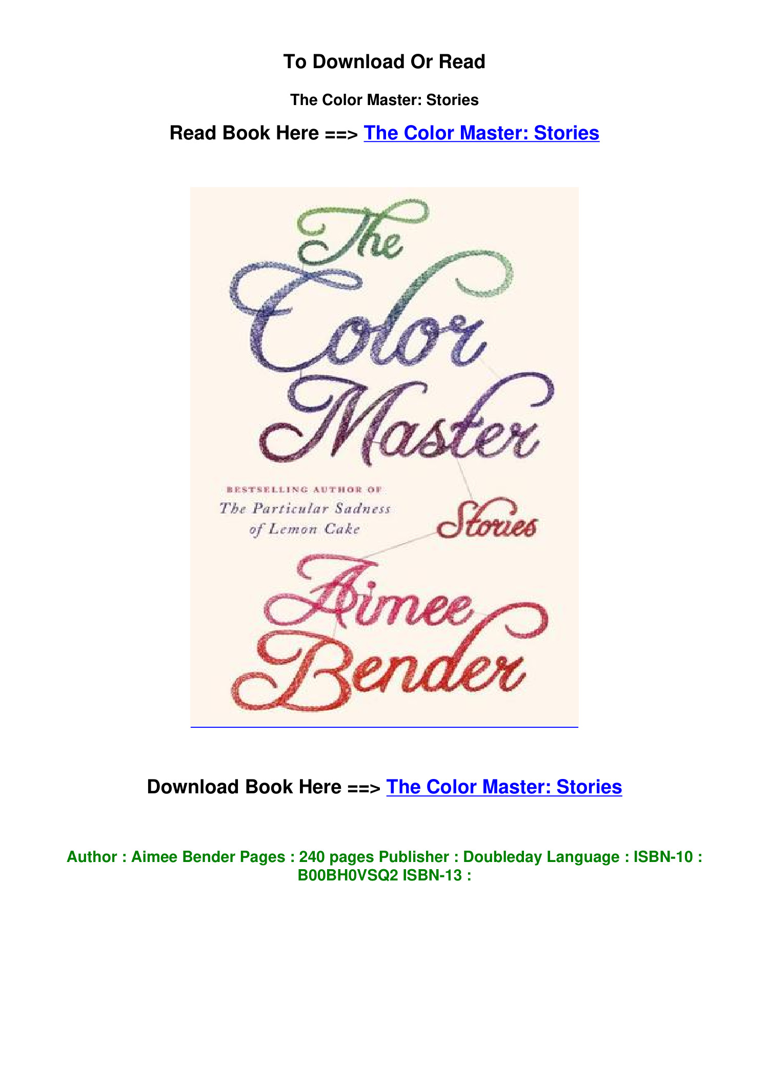 EPUB DOWNLOAD The Color Master Stories By Aimee Bender.pdf | DocDroid