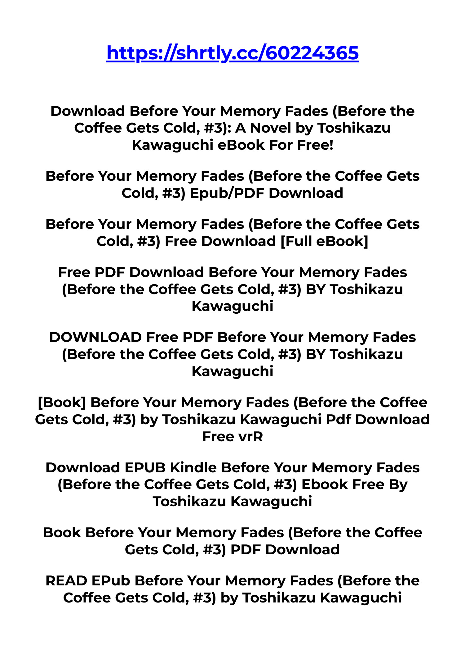 Download PDF Before Your Memory Fades (Before the Coffee Gets Cold, #3) Ebook Free By Toshikazu ...
