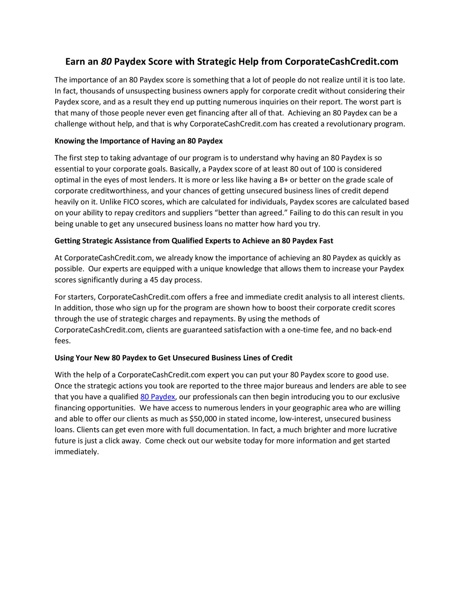 Earn an 80 Paydex Score with Strategic Help from CorporateCashCredit ...