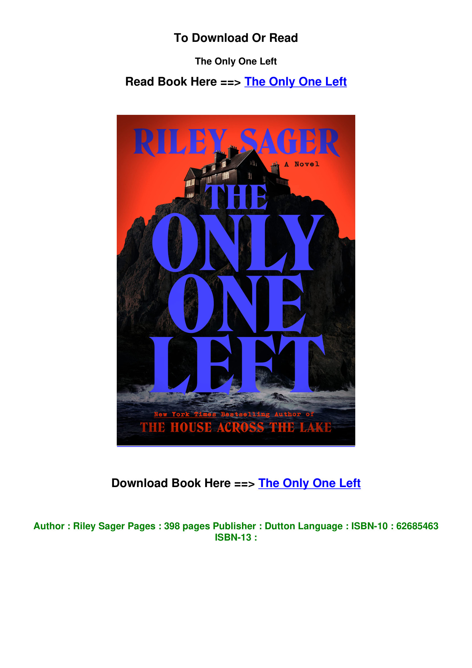 Download PDF The Only One Left By Riley Sager.pdf | DocDroid