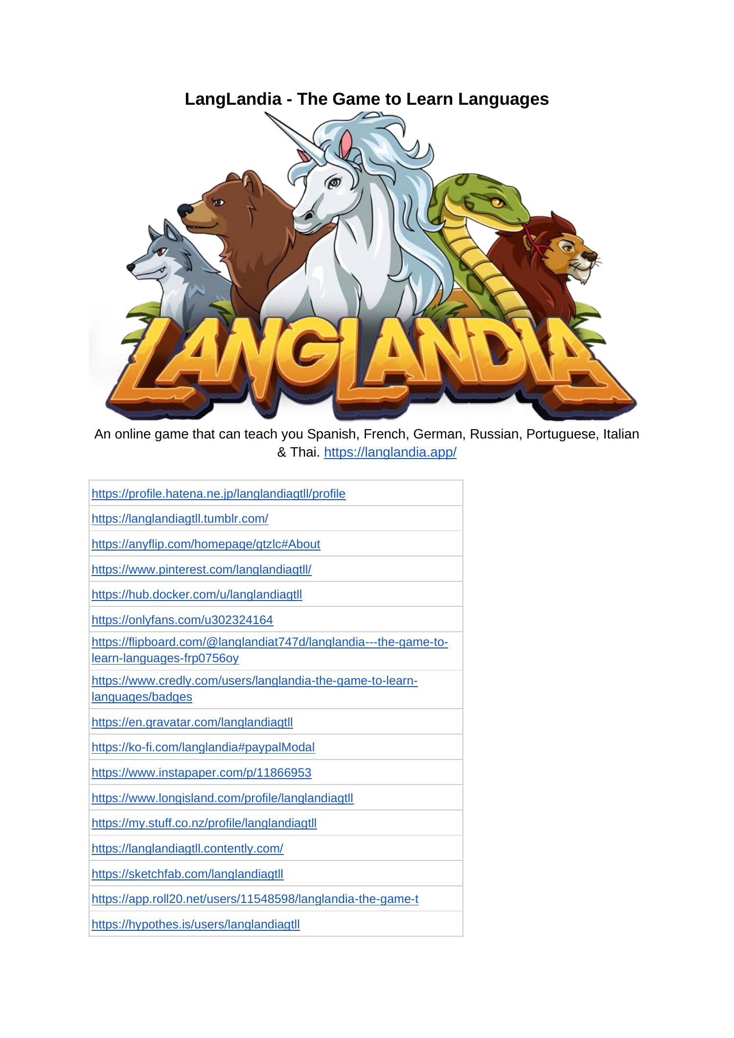LangLandia - The Game to Learn Languages.docx | DocDroid