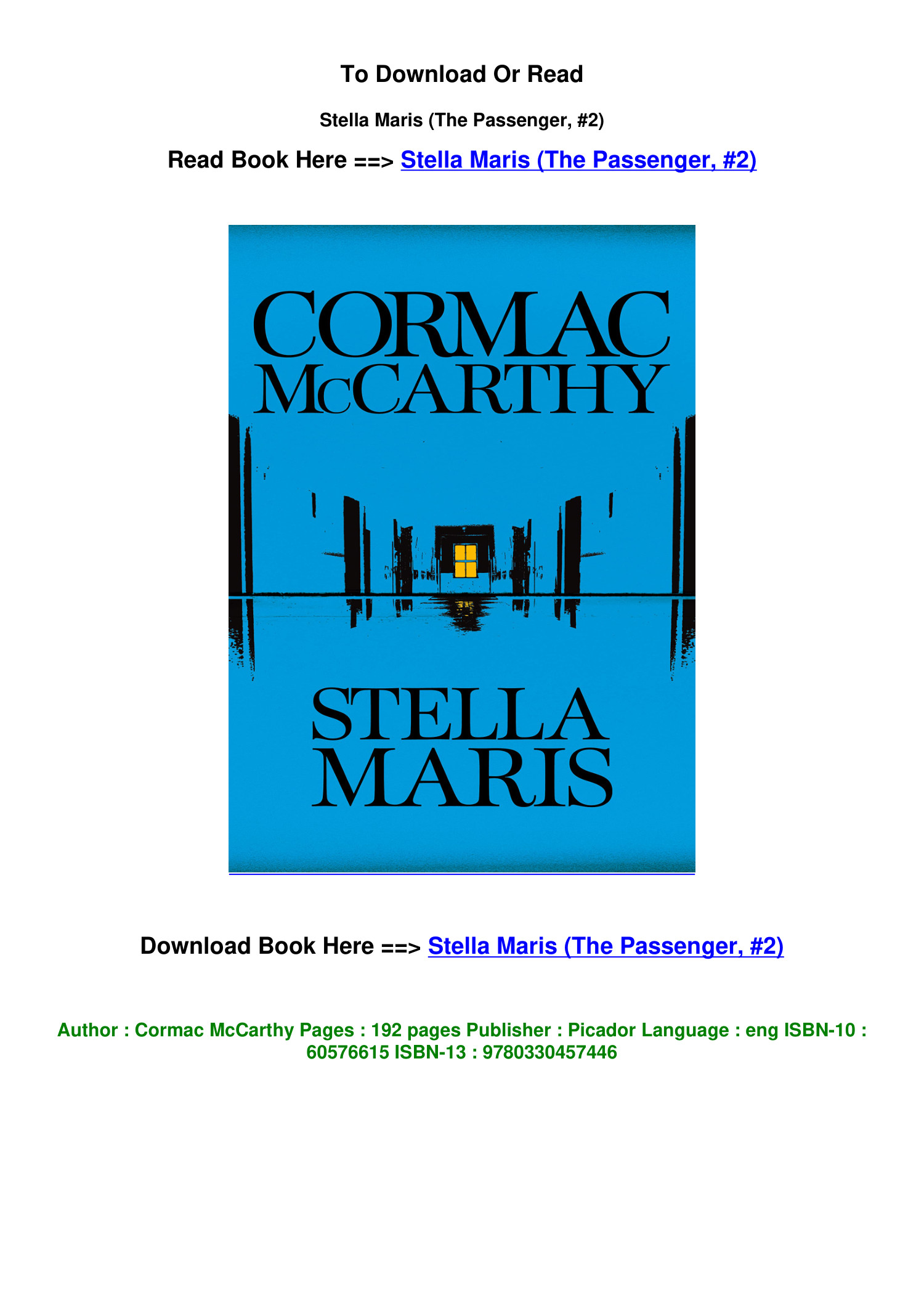 pdf DOWNLOAD Stella Maris The Passenger 2 by Cormac McCarthy.pdf | DocDroid