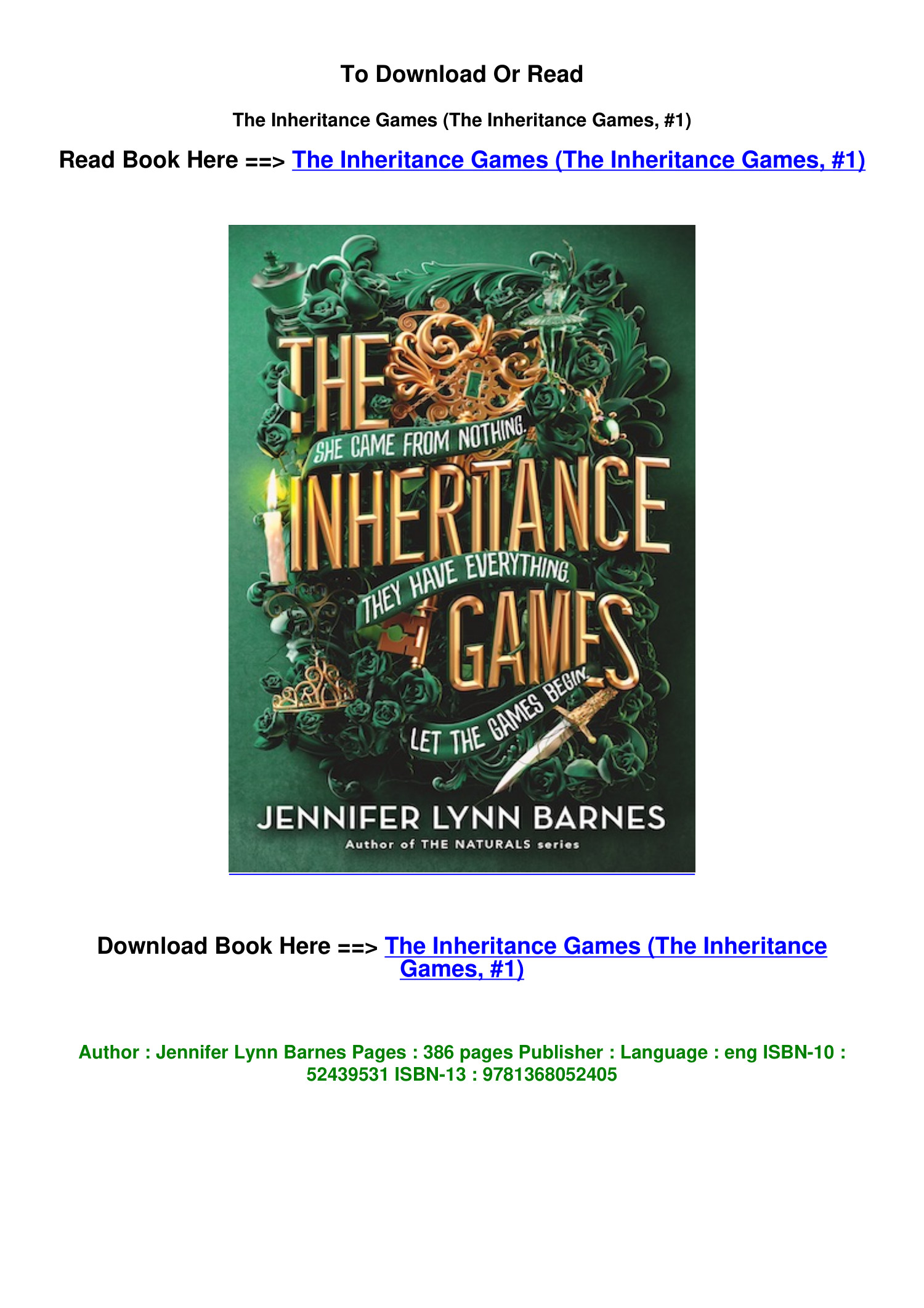 EPUB Download The Inheritance Games The Inheritance Games 1 By Jennifer ...